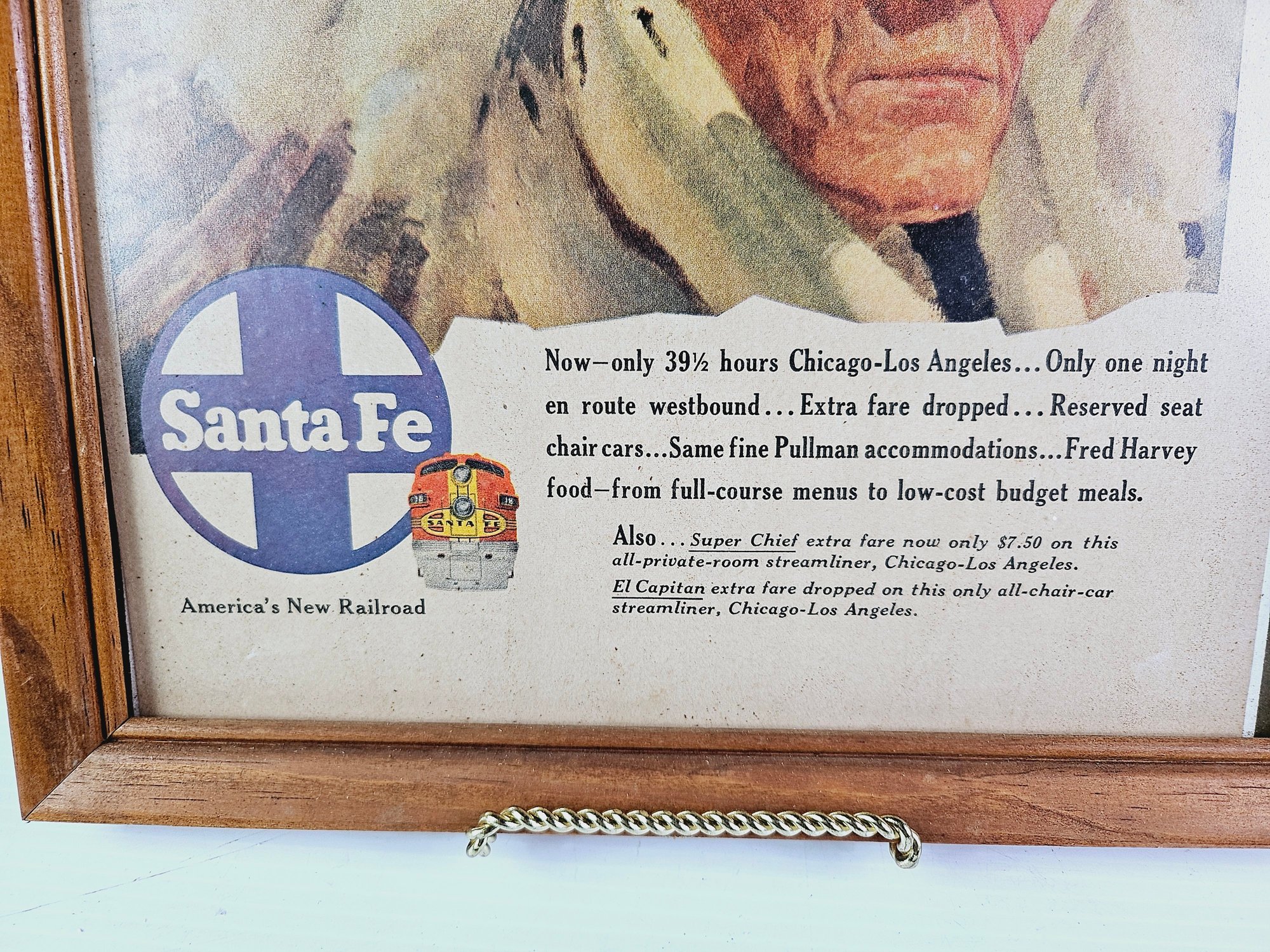 1950s Framed Santa Fe Indian Chief Vintage Railroad Ad Print 15x12 ...
