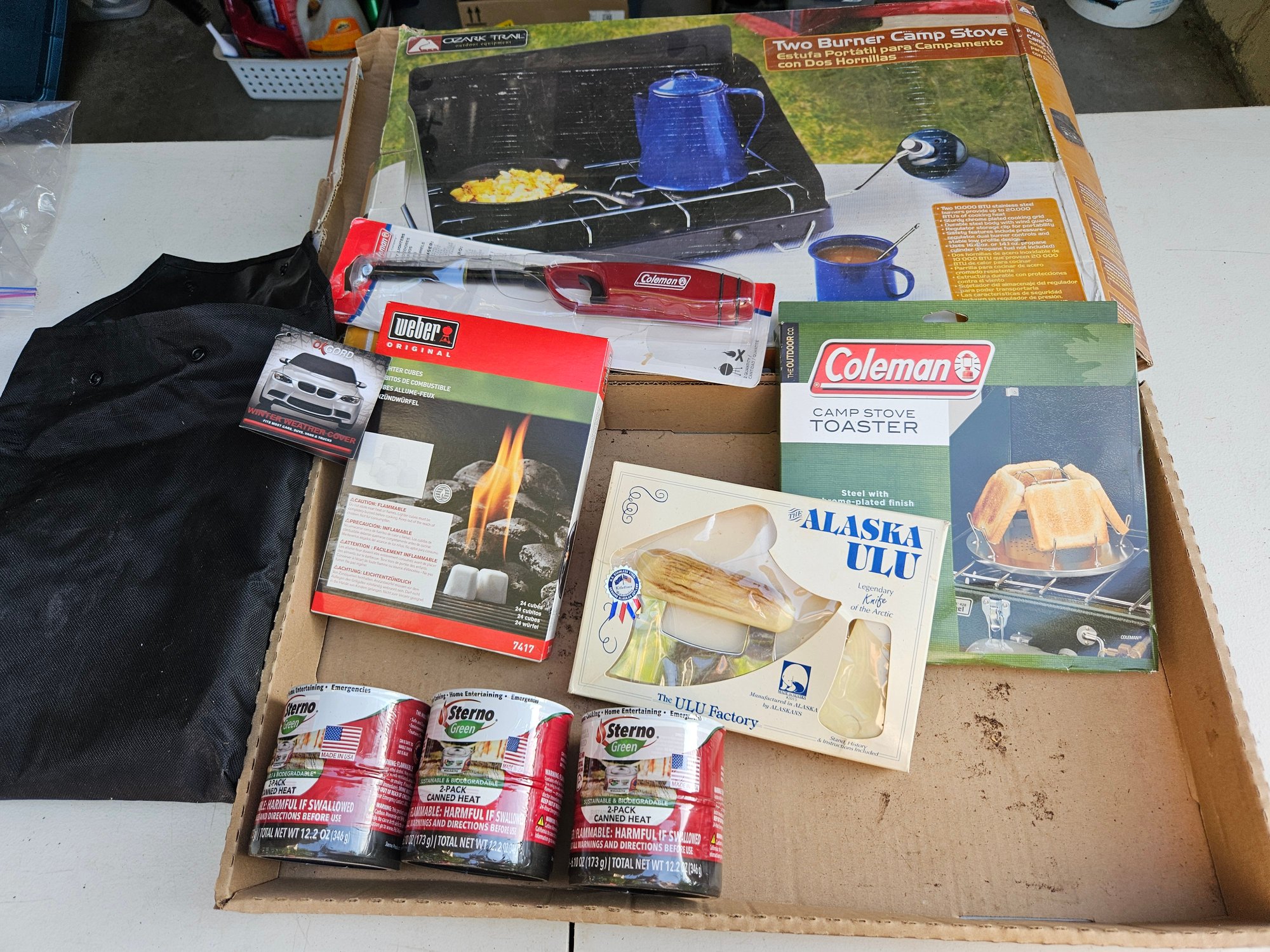 New Ozark Trail Stove, Sterno Canned Heat, Car Cover, Coleman Camp ...
