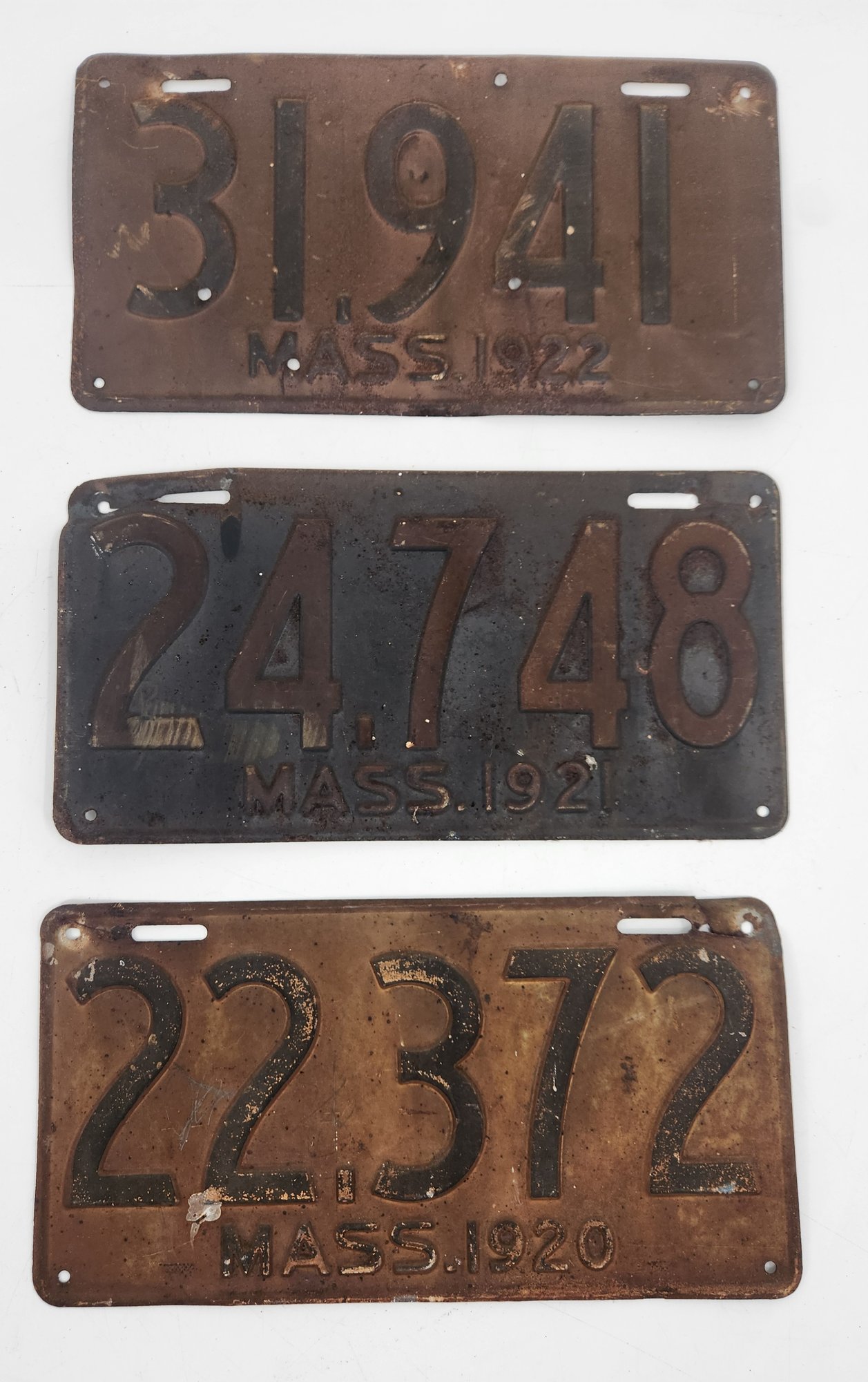 3 Vintage Massachusetts Metal License Plates 1920 1921 1922 #2695 ...