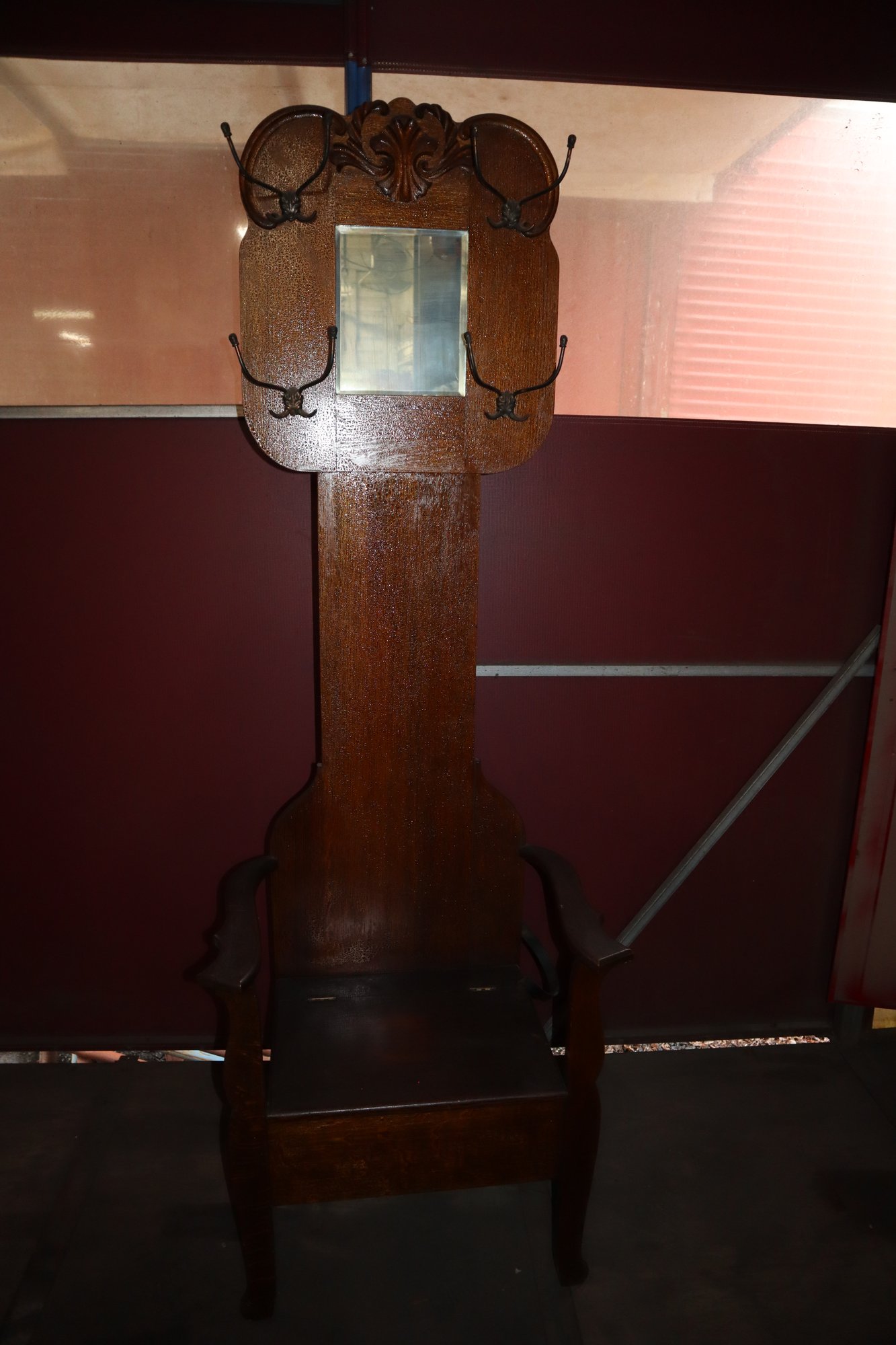 Vintage Coat Rack Chair Seat W/ Mirror #2191 | Auctionninja.com
