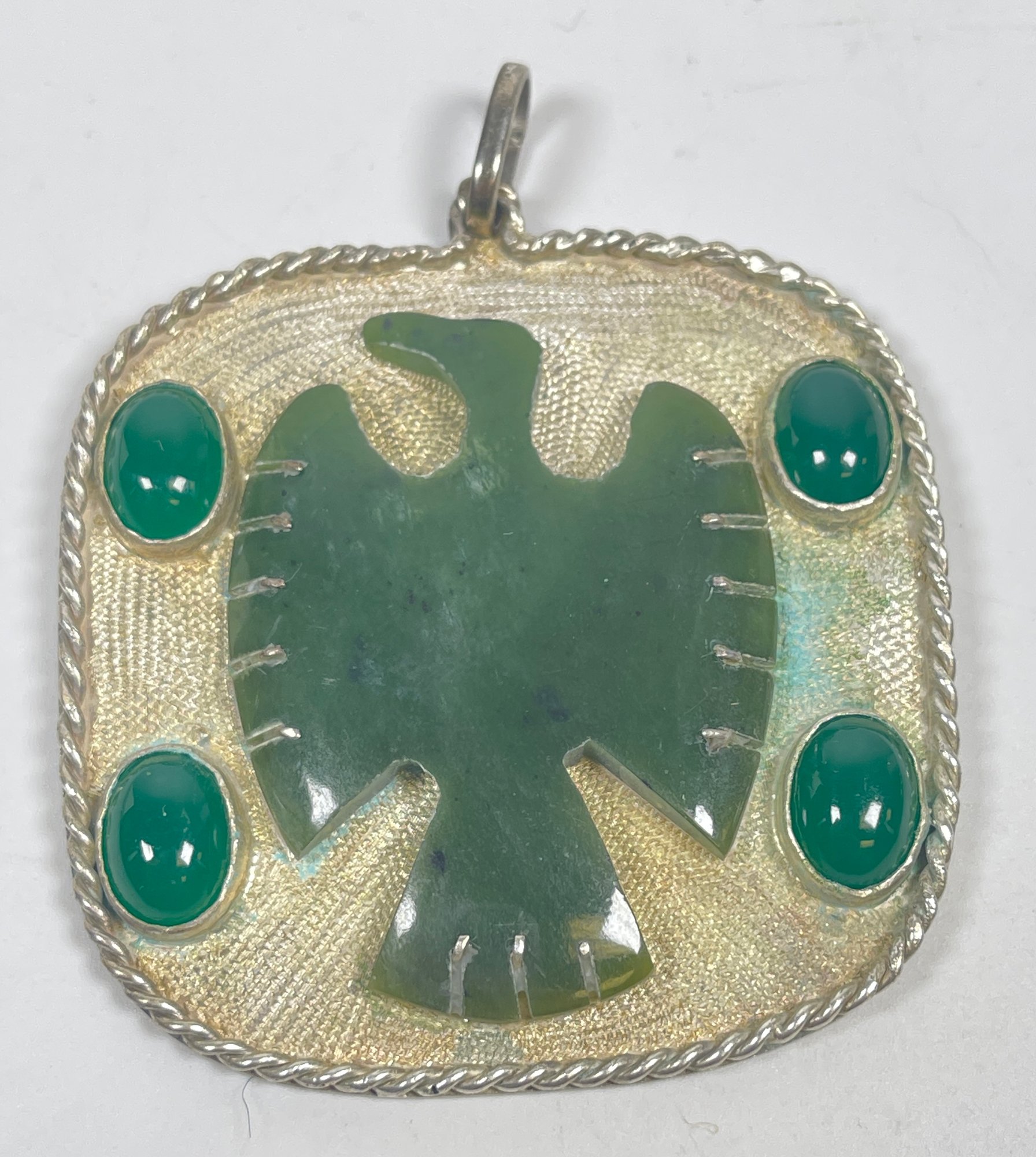 Vintage Native American Sterling Silver Pendant With Jade Thunderbird ...