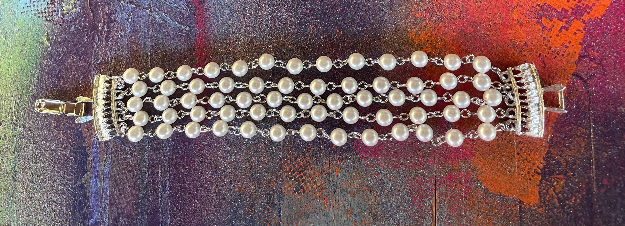 Signed Coro Multi-Strand Faux Pearl & Rhinestone Bracelet #14968 ...