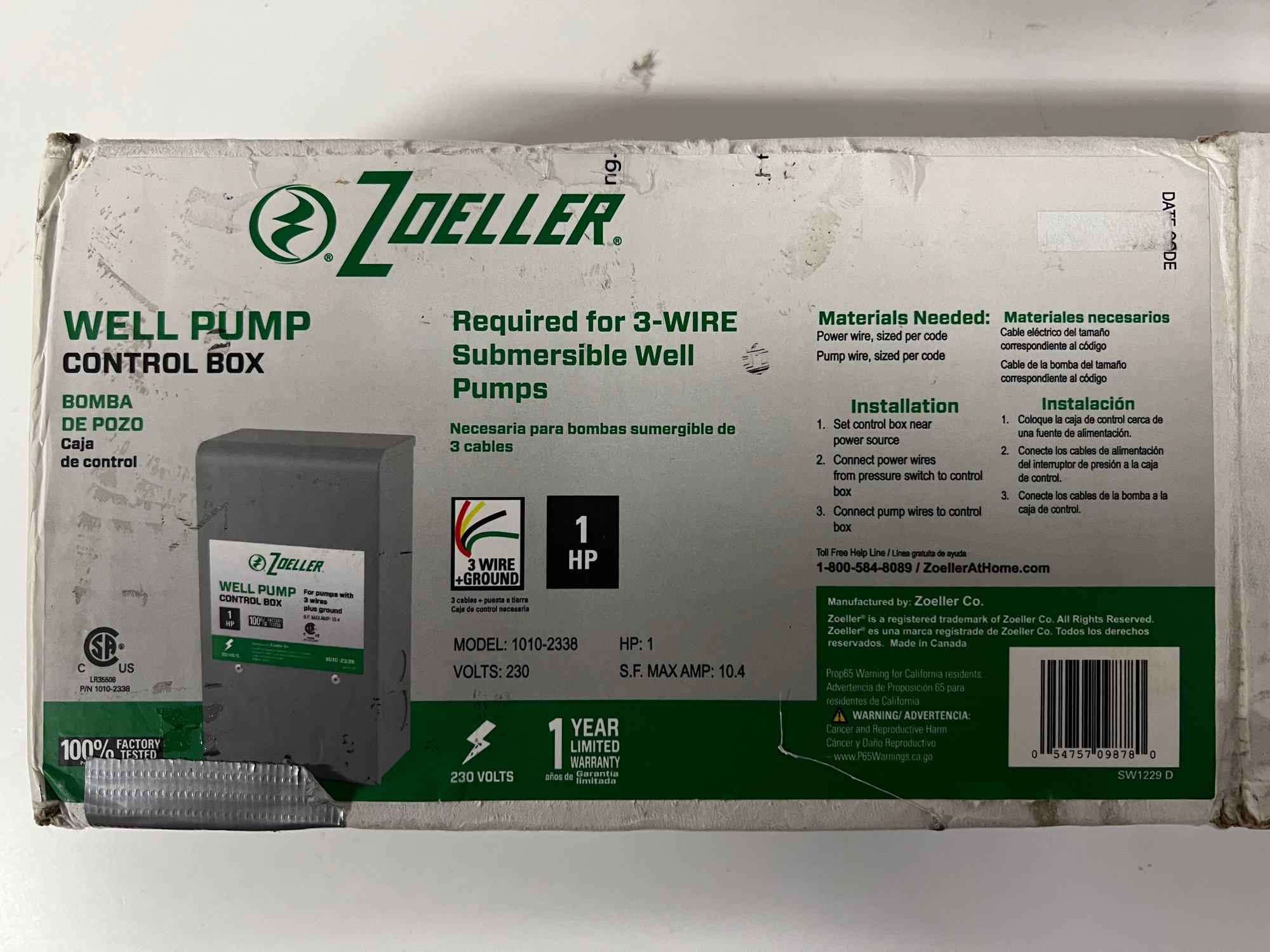 Zoeller 230V 3-wire Ground Well Pump Control Box 1 HP #7960 ...
