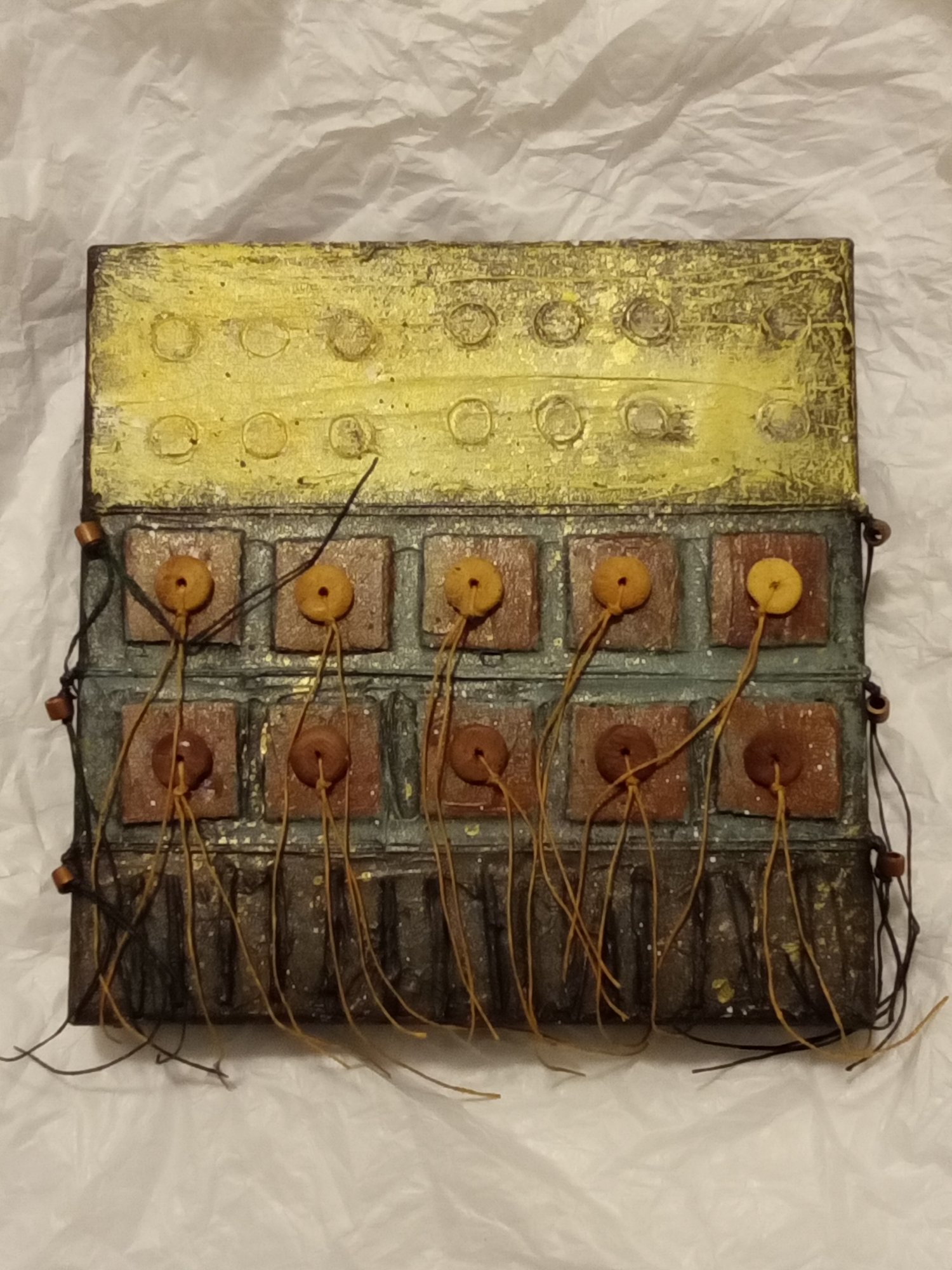 Bill & LINDA SUMNER MIX MEDIA OIL AND WOOD BUTTON AND STRING PAINTING ...