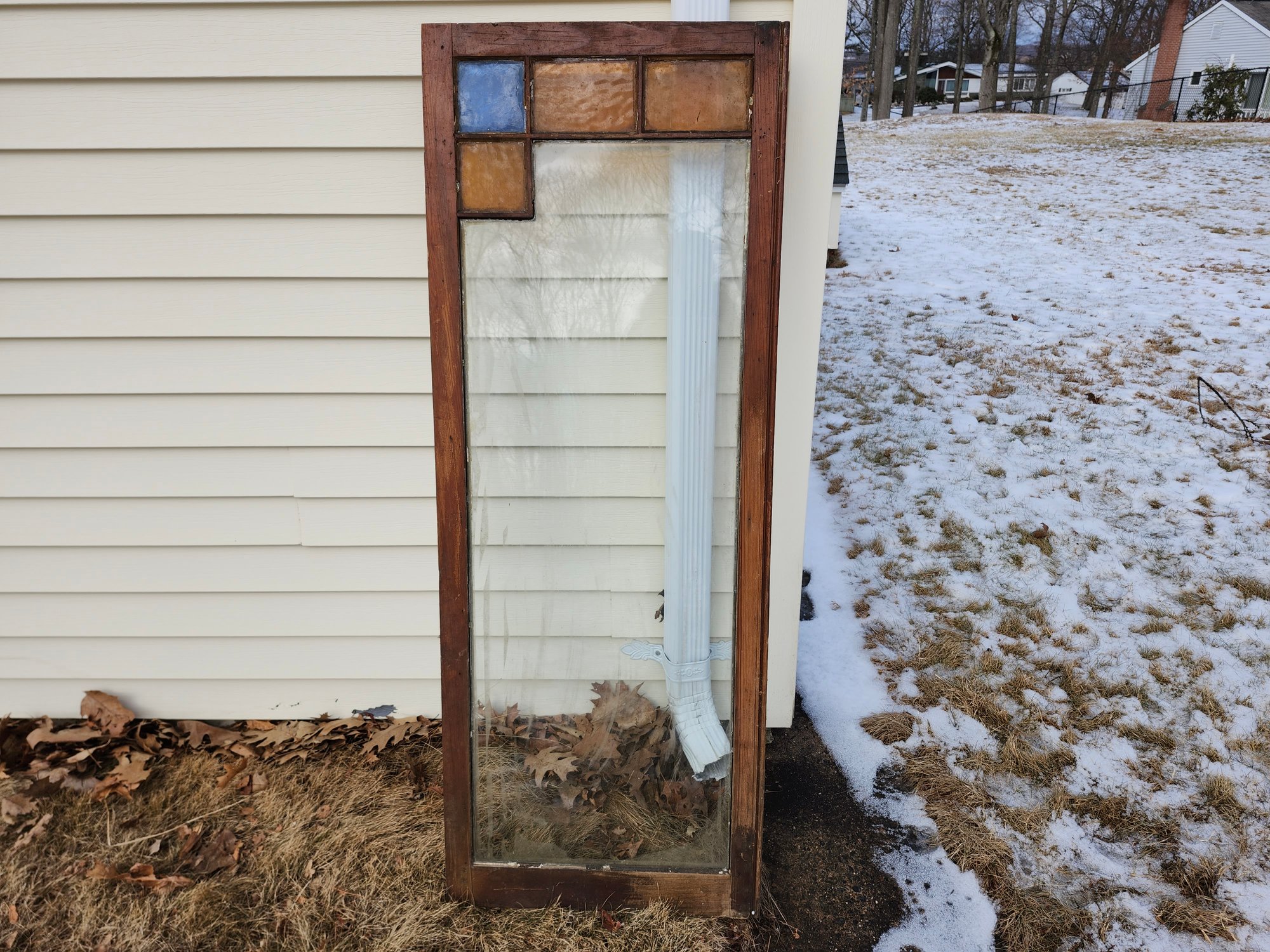 Craftsman Style Window With Stained-Glass Accents In Brown & Blue ...
