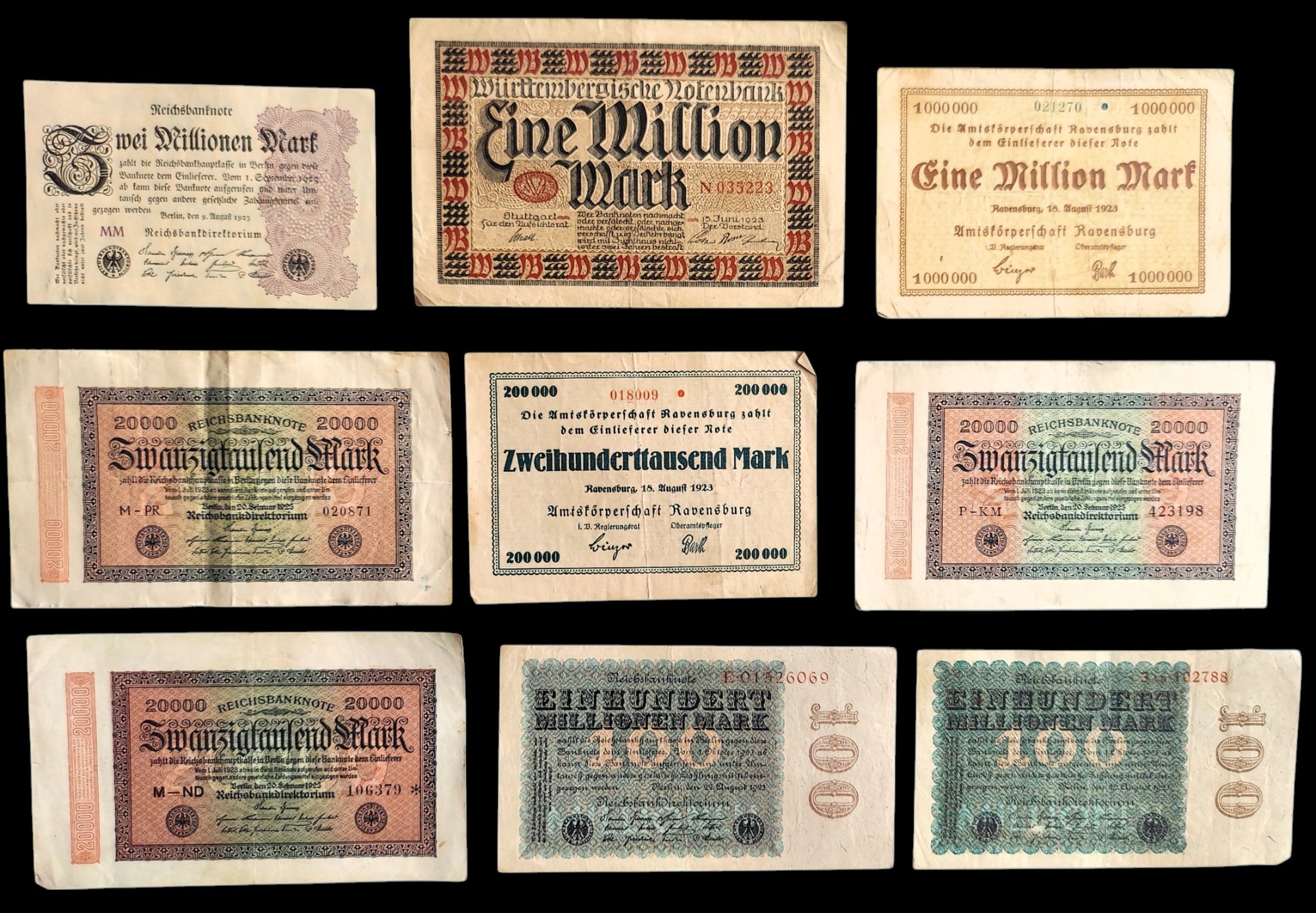 LOT OF 9 1923 GERMAN BANKNOTES #2033825 | Auctionninja.com