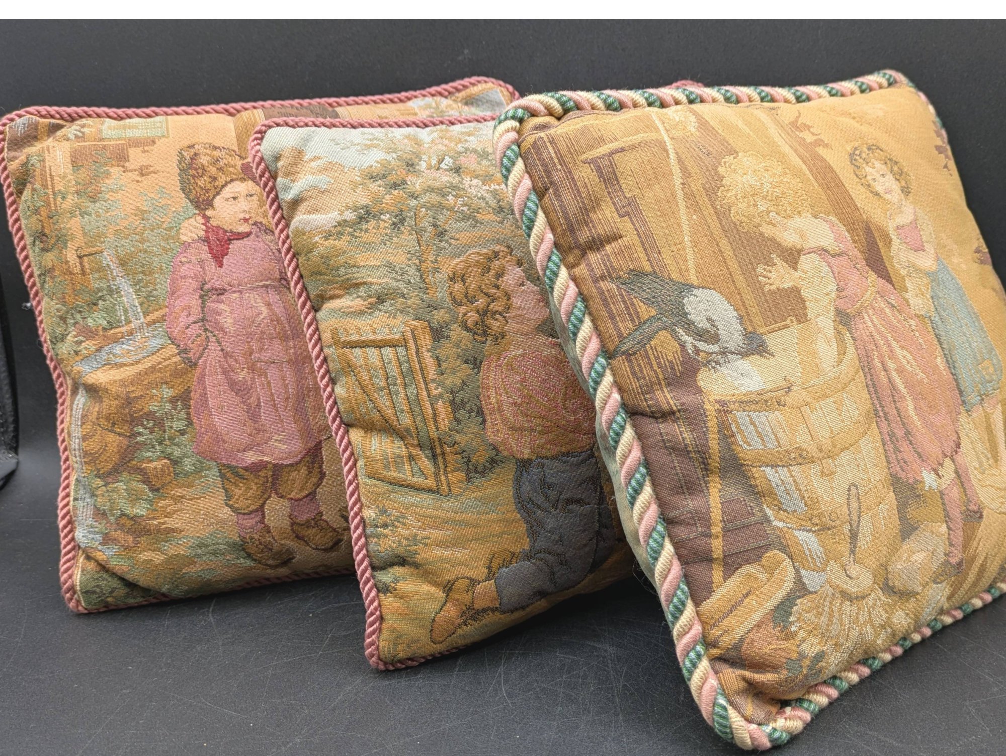Set Of Three Tapestry-Style Decorative Throw Pillows With Classical ...