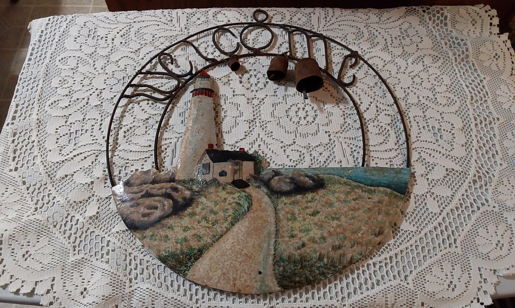 METAL LIGHTHOUSE WELCOME SIGN WITH BELLS #13776 | Auctionninja.com