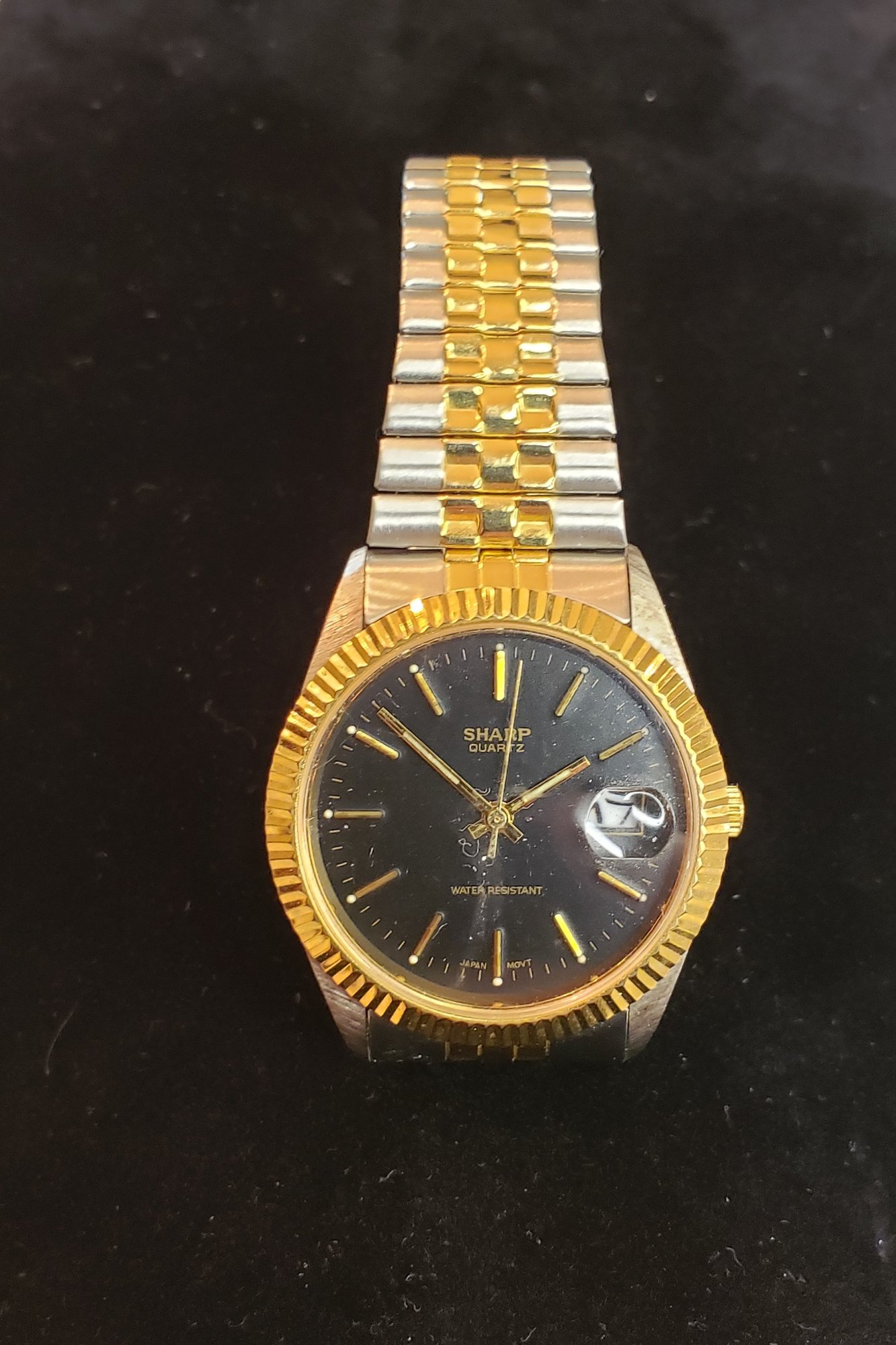 Mens Stainless Steel Sharp Watch With Silver & Gold Stretch Band Black ...