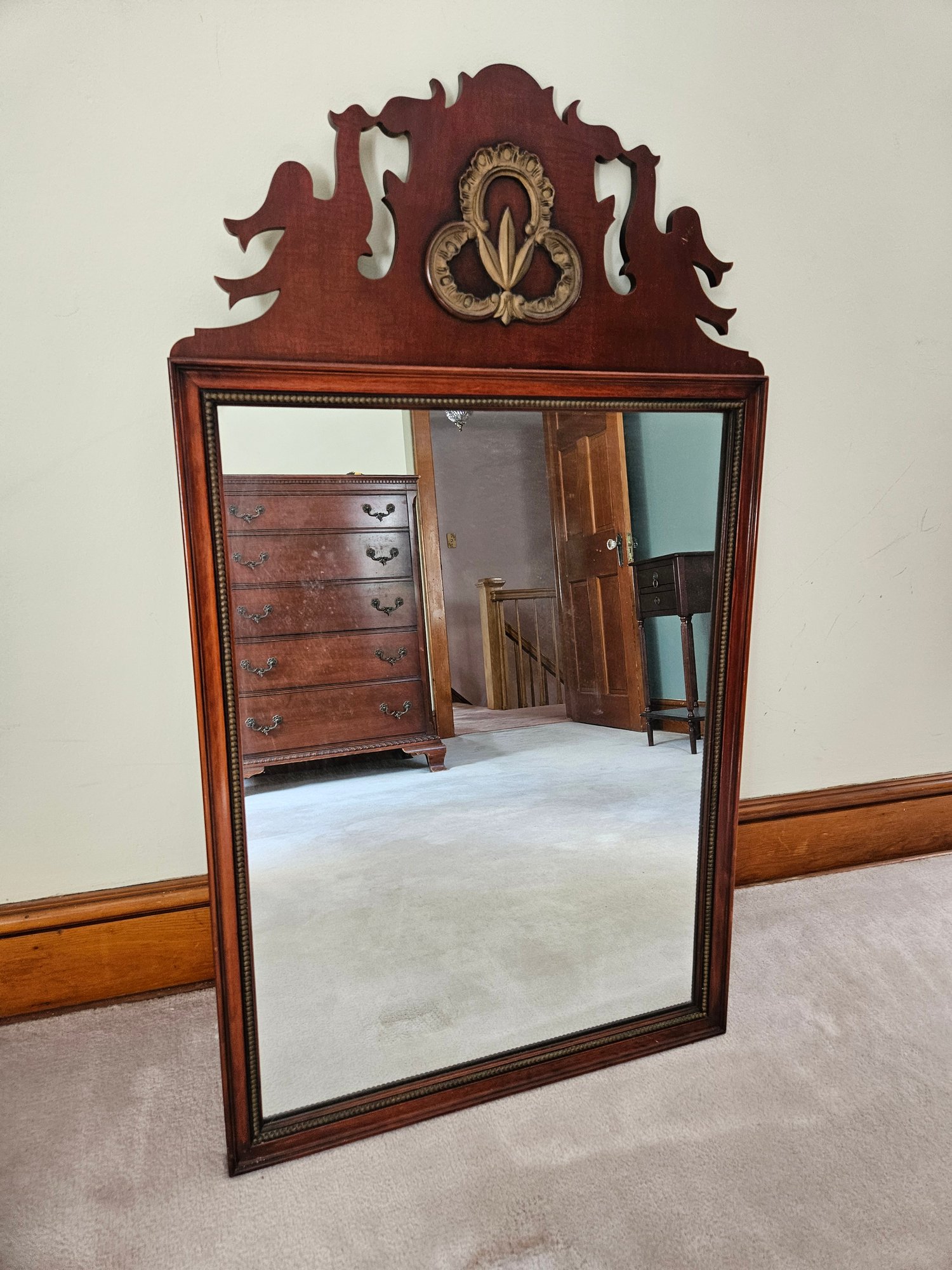 Cherry Wall Mirror W/beautiful Details - 24x42 #19192 | Auctionninja.com
