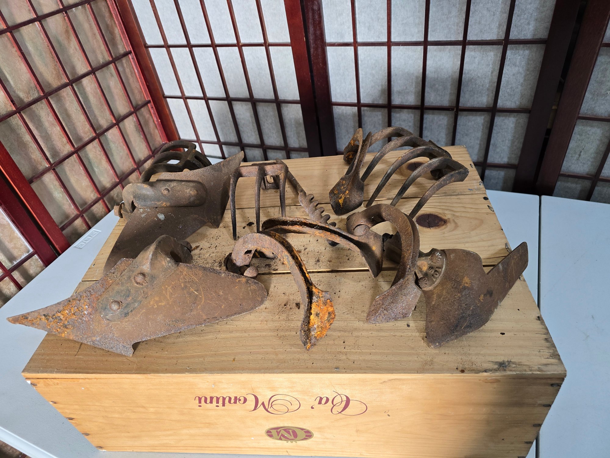 Vintage Antique Metal Tractor Plow Implement & Tool Lot Spade Rake ...