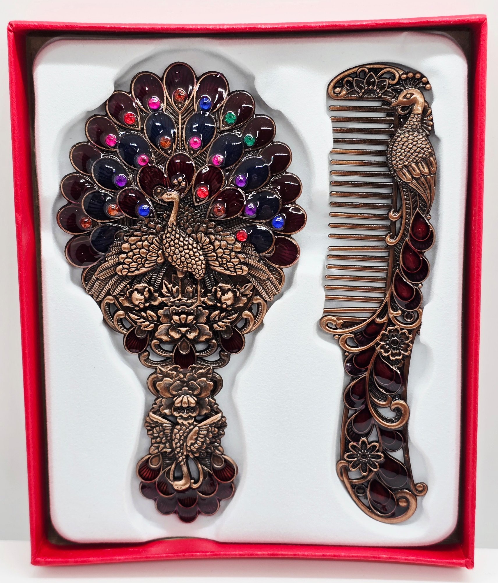 Gorgeous Peacock Mirror & Comb Set #2127475 | Auctionninja.com