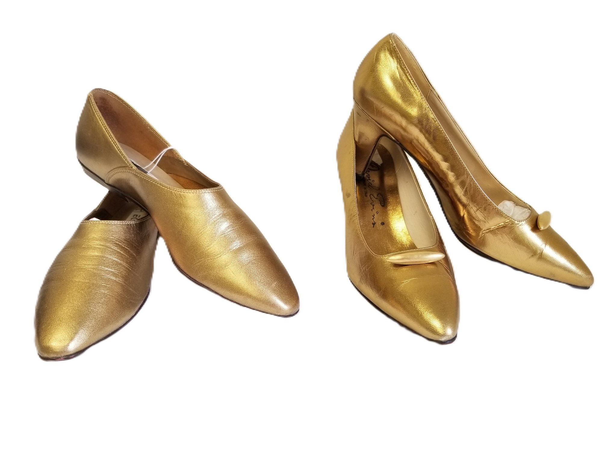 Women's Gold Leather David Evans High Heels & Eclisse Gold Flats Brazil ...