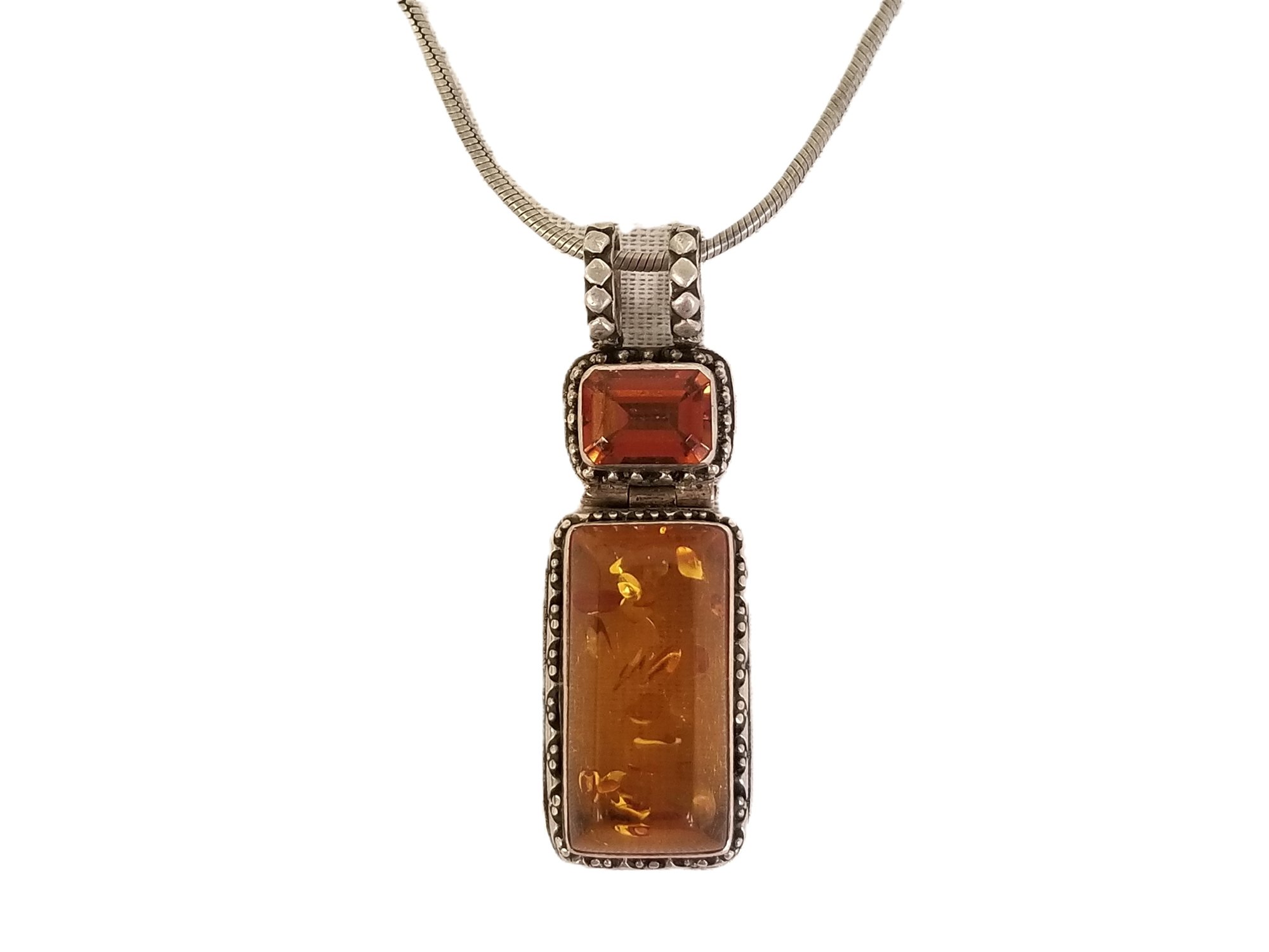 Vintage Lori Bonn 925 Sterling Silver Amber Stone Pendant Necklace ...