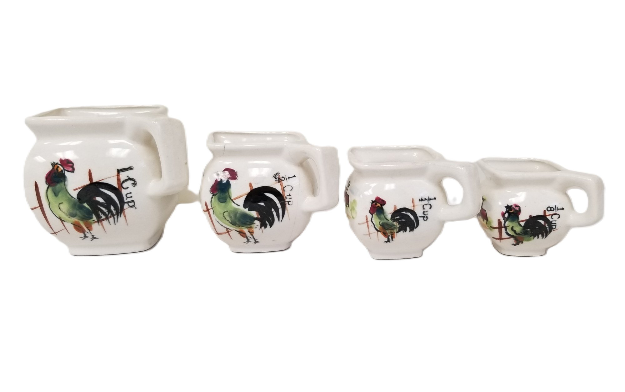 Vintage Square Ceramic Hand Painted Rooster Measuring Cups Set - Made ...