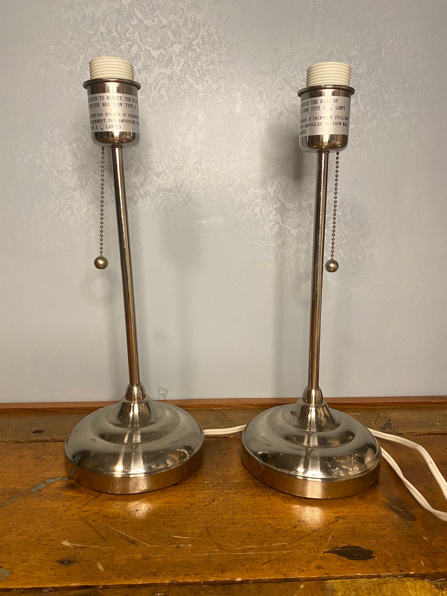Pair Of Stainless Pull String Lamps- Works #14337 | Auctionninja.com