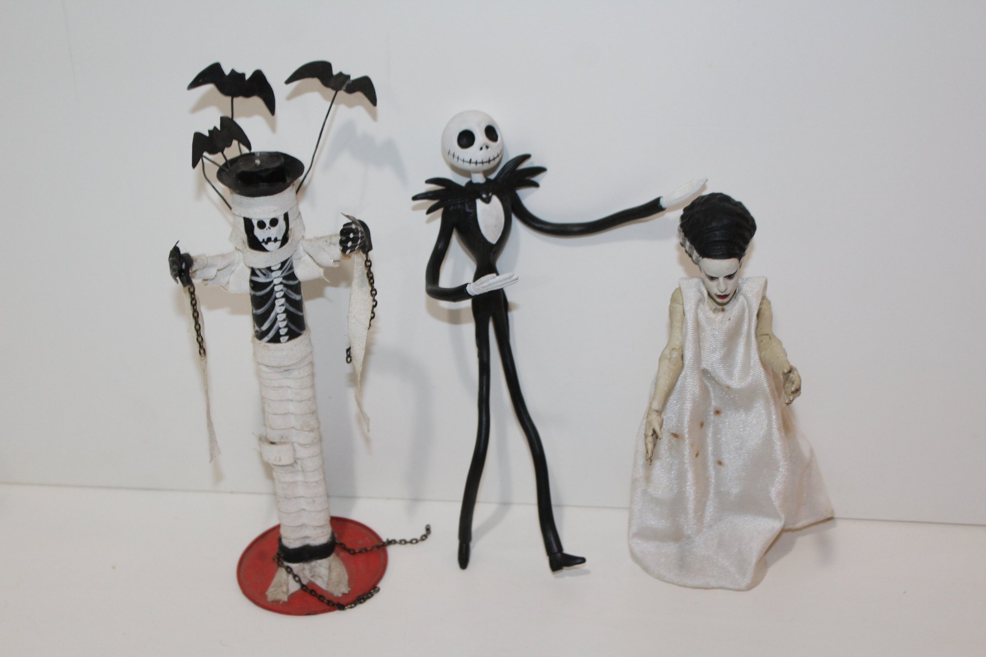 3 Great Spooky Figures Mummy, Bride Of Frankenstein, Jack Skellington ...
