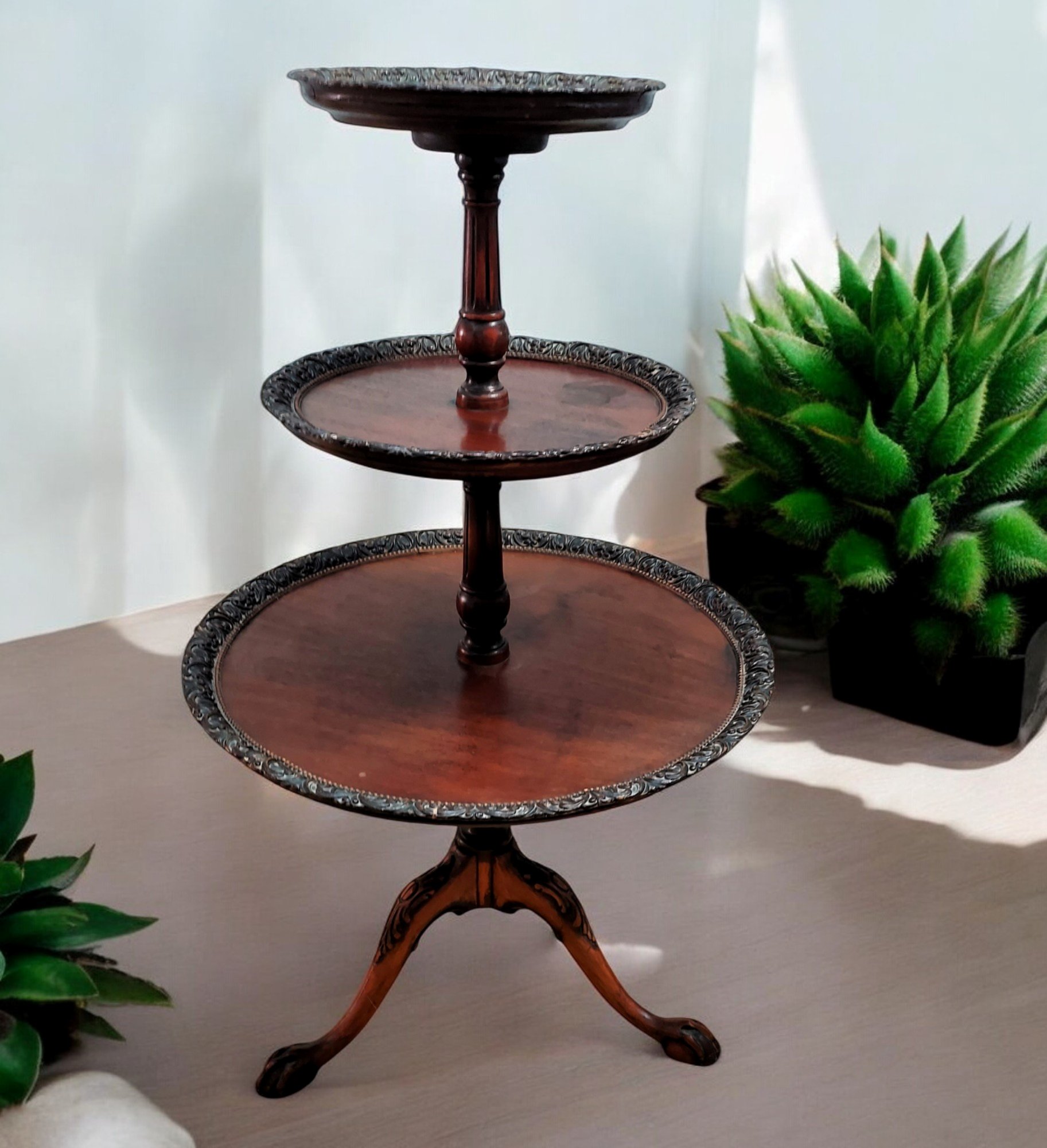Nice Antique Mahogany 3 Tier Claw Footed Ornate Pie Crust Table #20783 ...