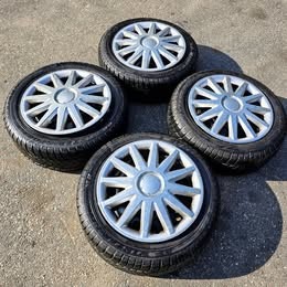 Set Of 4 - 5 Lug Rims & Dunlop 205/55R16 Winter Sport Tires & Hubcaps ...