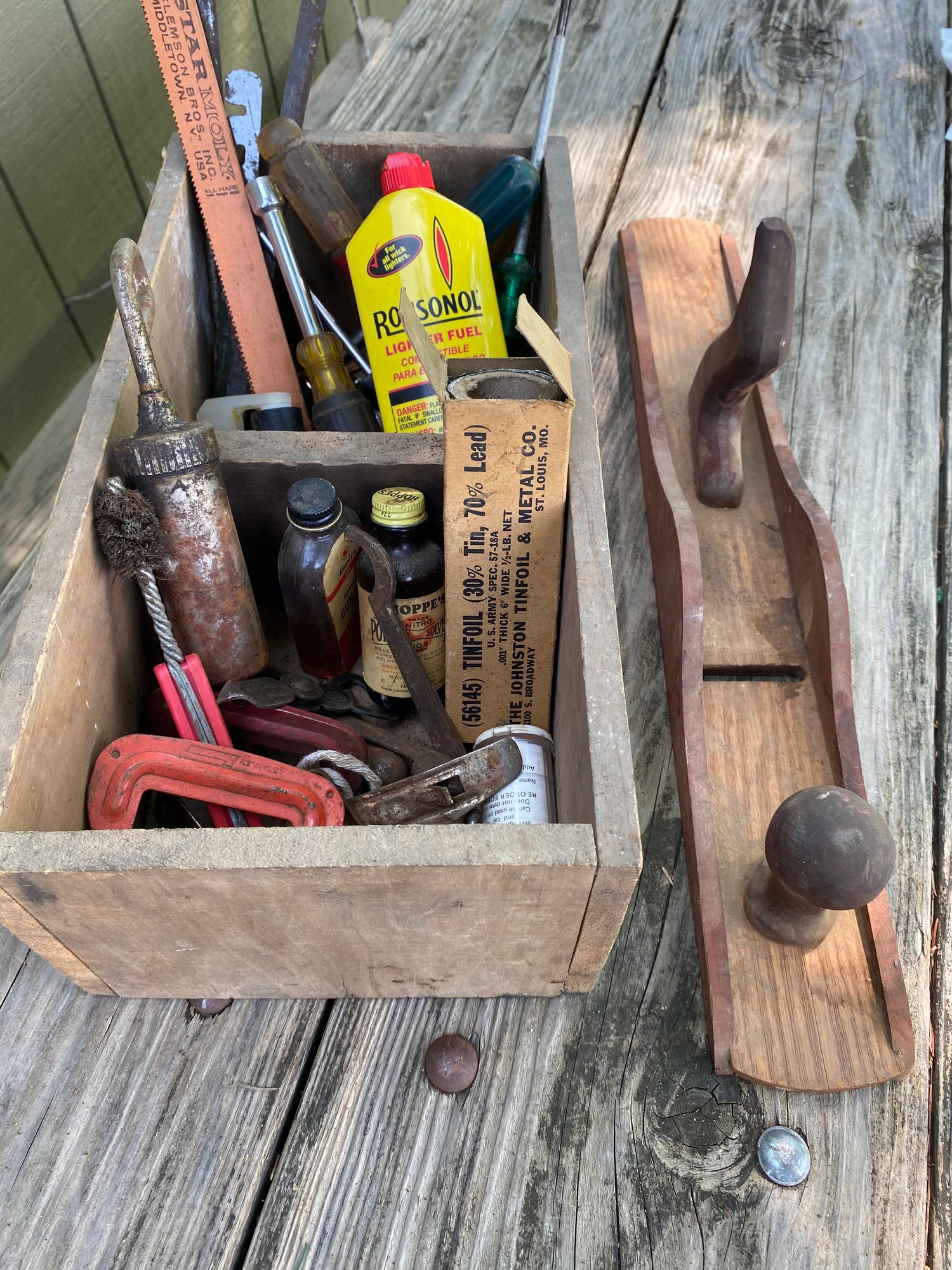 Old Box Of Random Tools And Decorative Plainer #6885 | Auctionninja.com