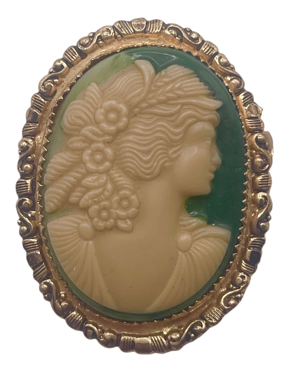 Vintage Green Cameo Portrait Brooch Decorative Border #19740 ...