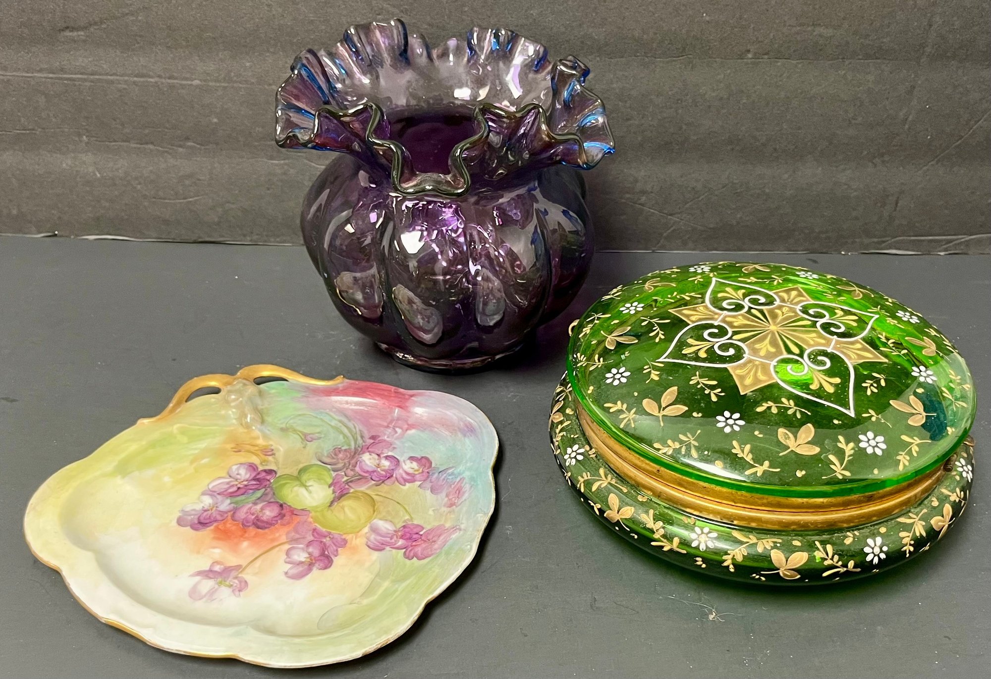 Vintage Lot - Glass Purple Vase & Green Box - Porcelain Rosenthal Louis ...