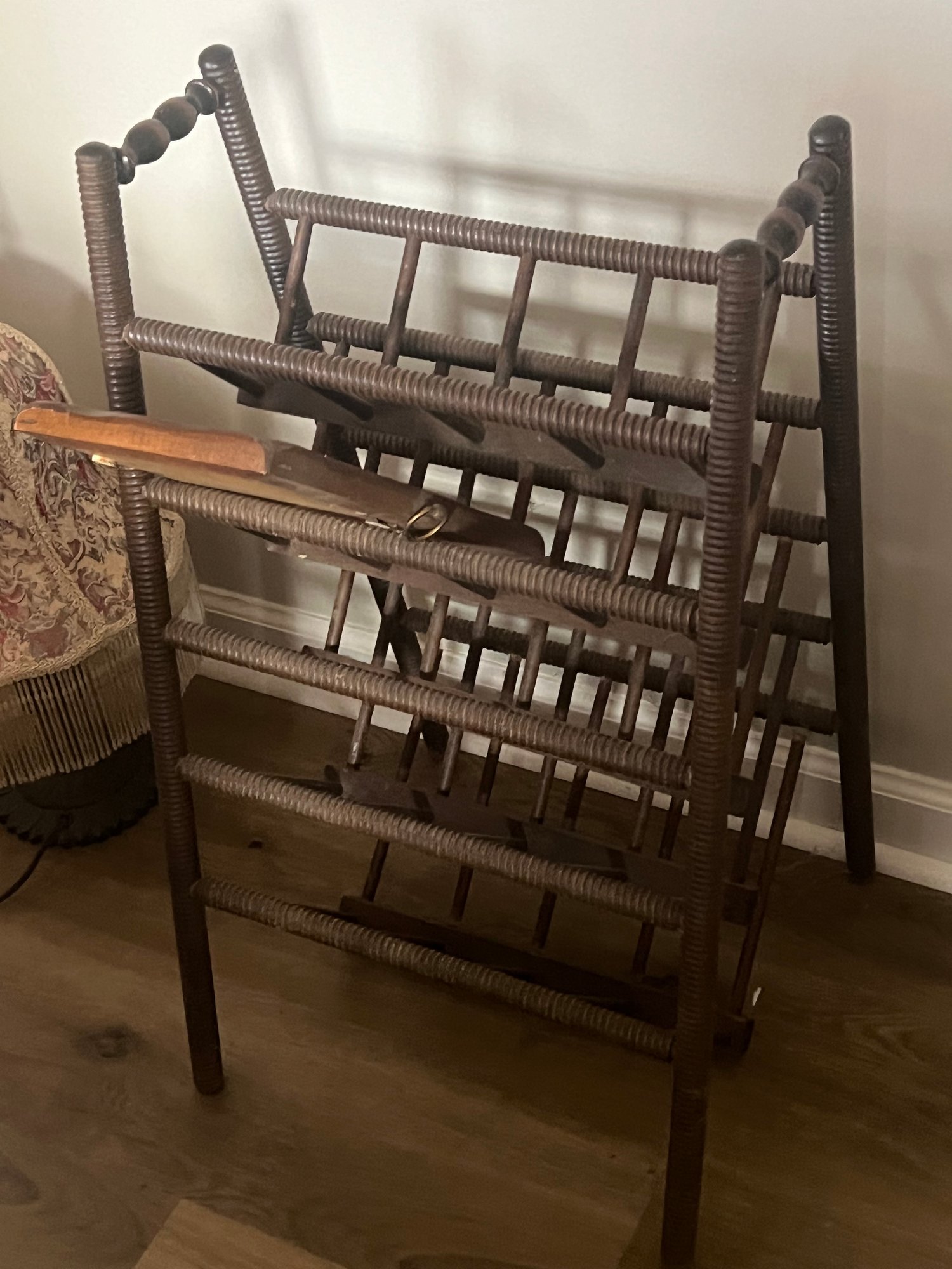 Vintage Spooled Spindle Book Or Magazine Stand In Original Dark Finish ...