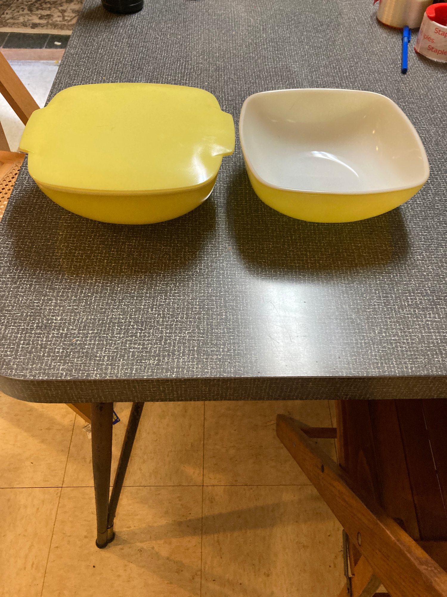 Two Vintage Yellow Pyrex Bowls One With Lid #14257 | Auctionninja.com