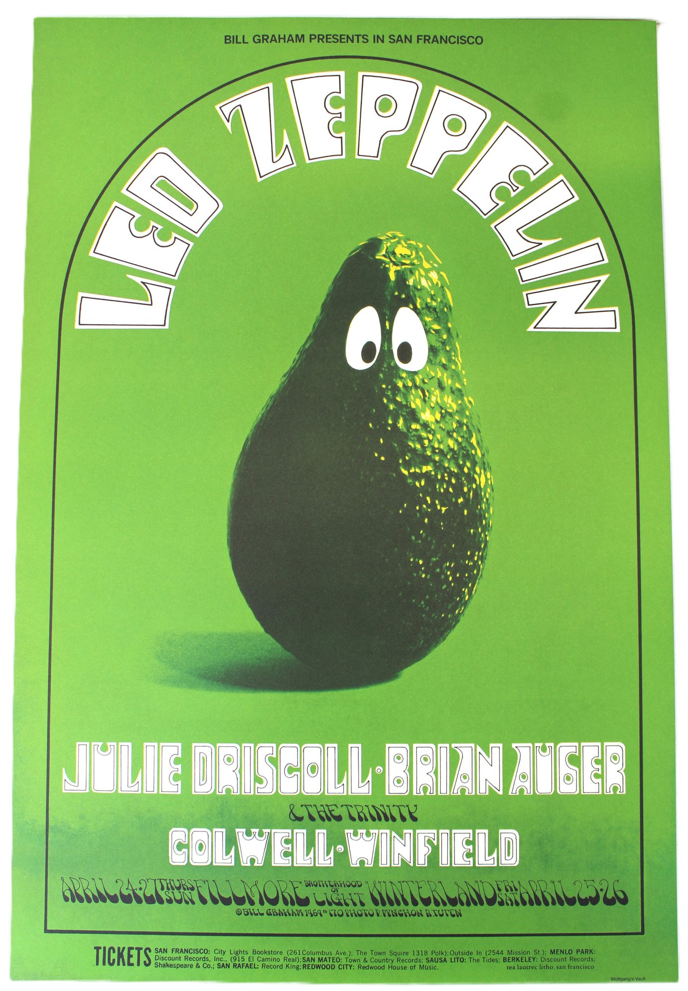 Rare Led Zeppelin Original Concert Poster BG-170 Fillmore West April 24 ...