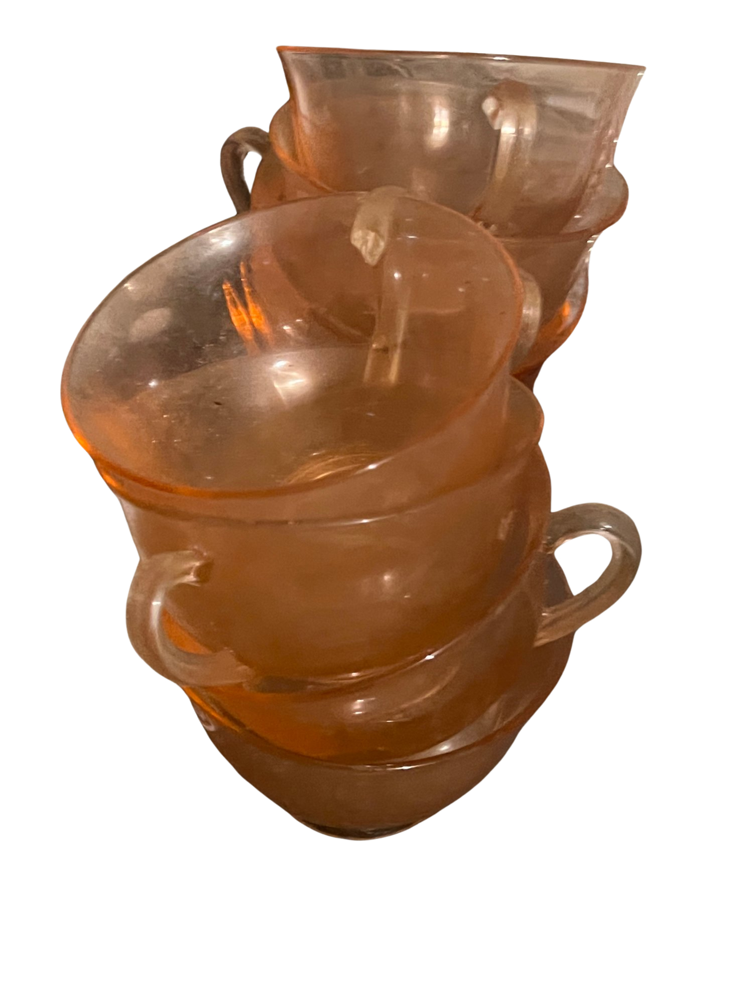 Set Of 7 Vintage Pink Depression Glass Tea Cups And Saucers #7381 ...