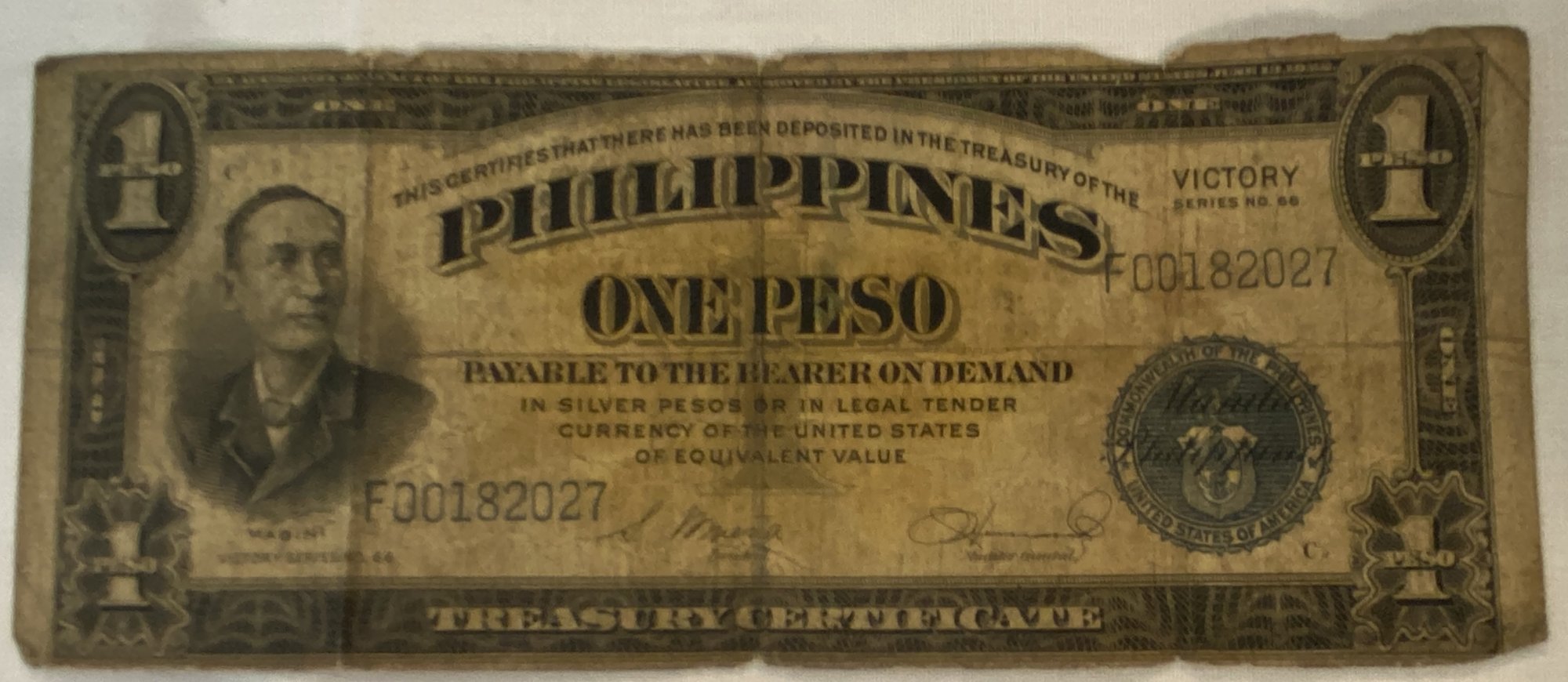 Series 66 Philippines Victor One Peso Note Victory On Back #4515 ...