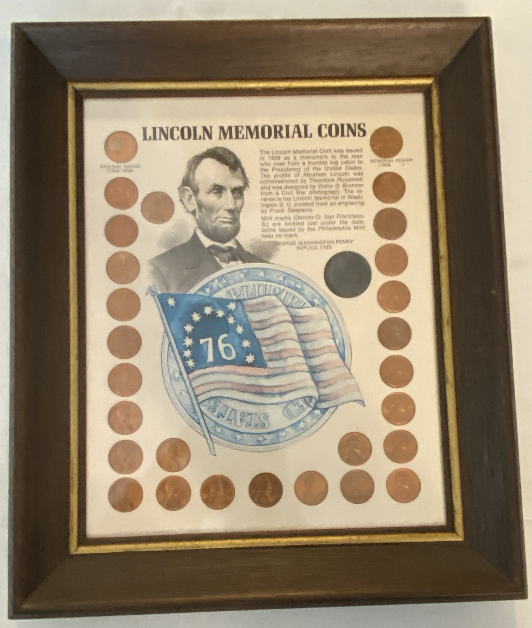 Lincoln Memorial Coins 1959 - 1971 Lincoln Pennies Framed #4517 ...