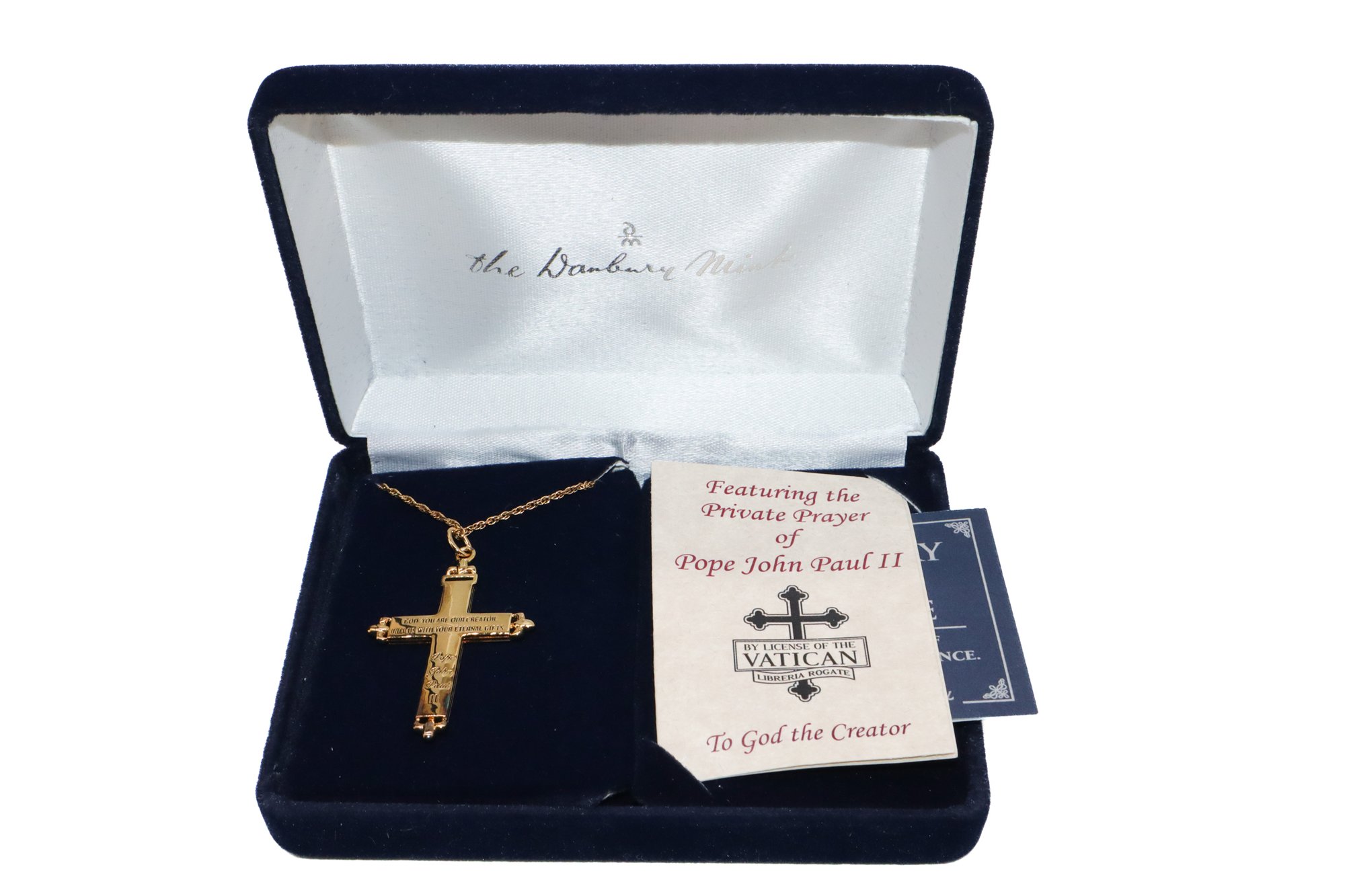 Gold Wash Pop John Paul II Danbury Mint Cross Pendant Chain Necklace In ...