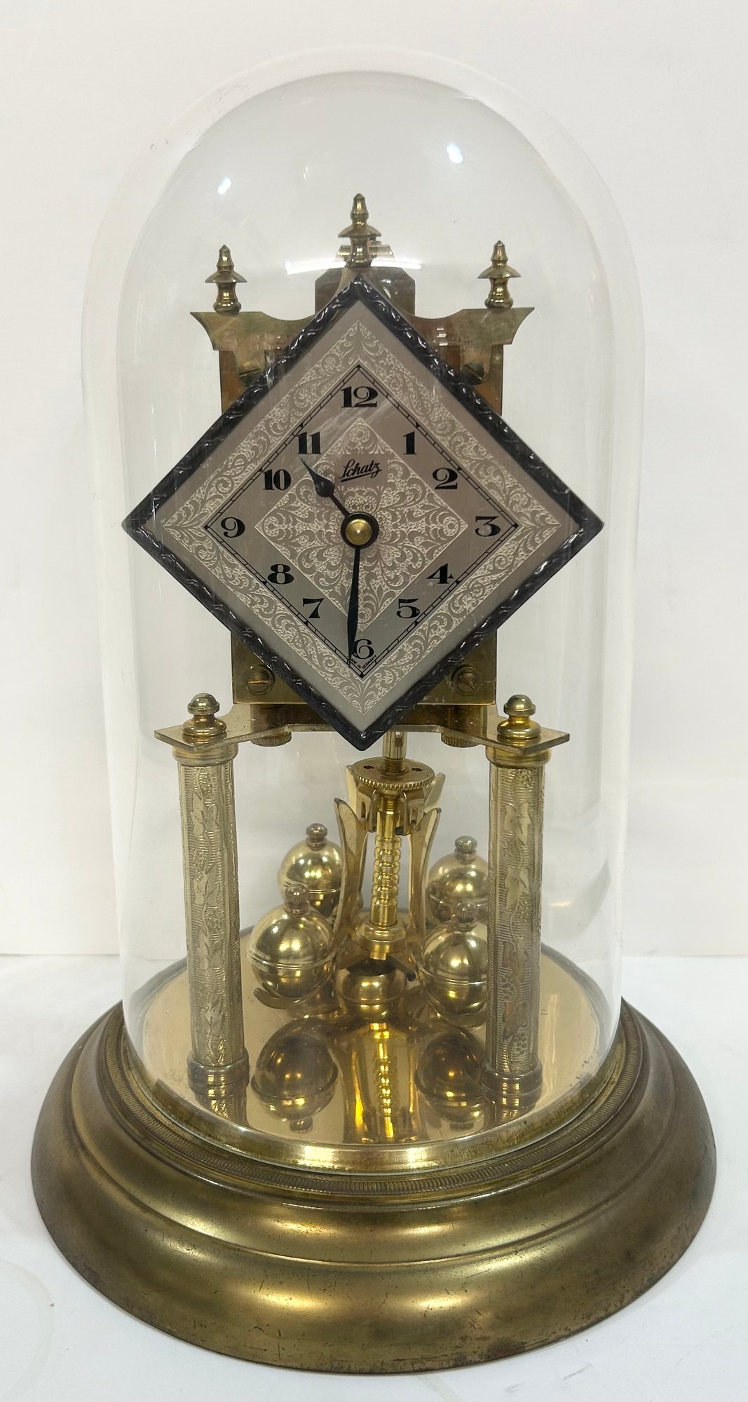 Vintage 1954 Schatz Diamond Face Clock W/ Glass Dome Made In Germany ...