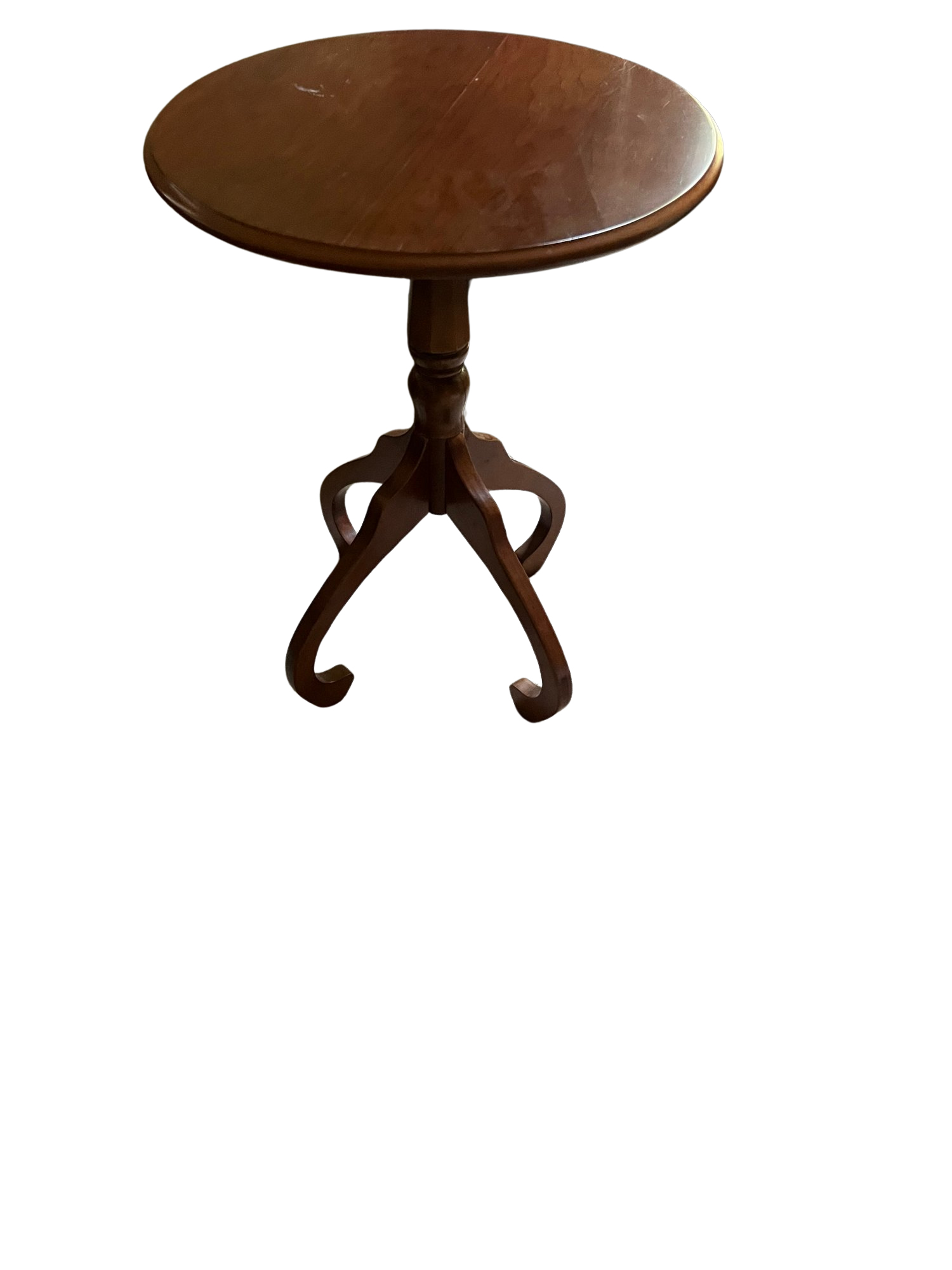 Small Round Vintage End Table With Reverse Curved Legs In Chestnut ...