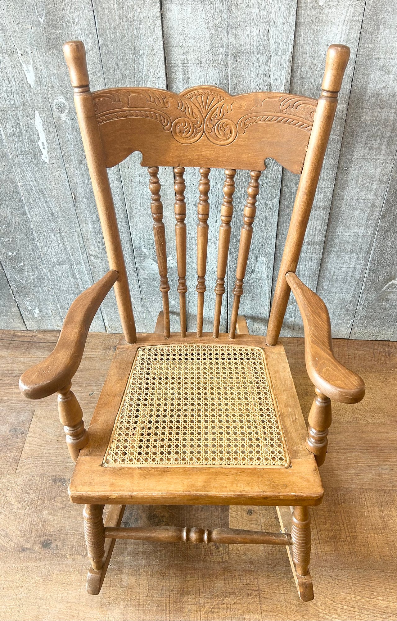 Adorable Antique Spindle Back Cane Seat Childs Rocking Chair #11395 ...