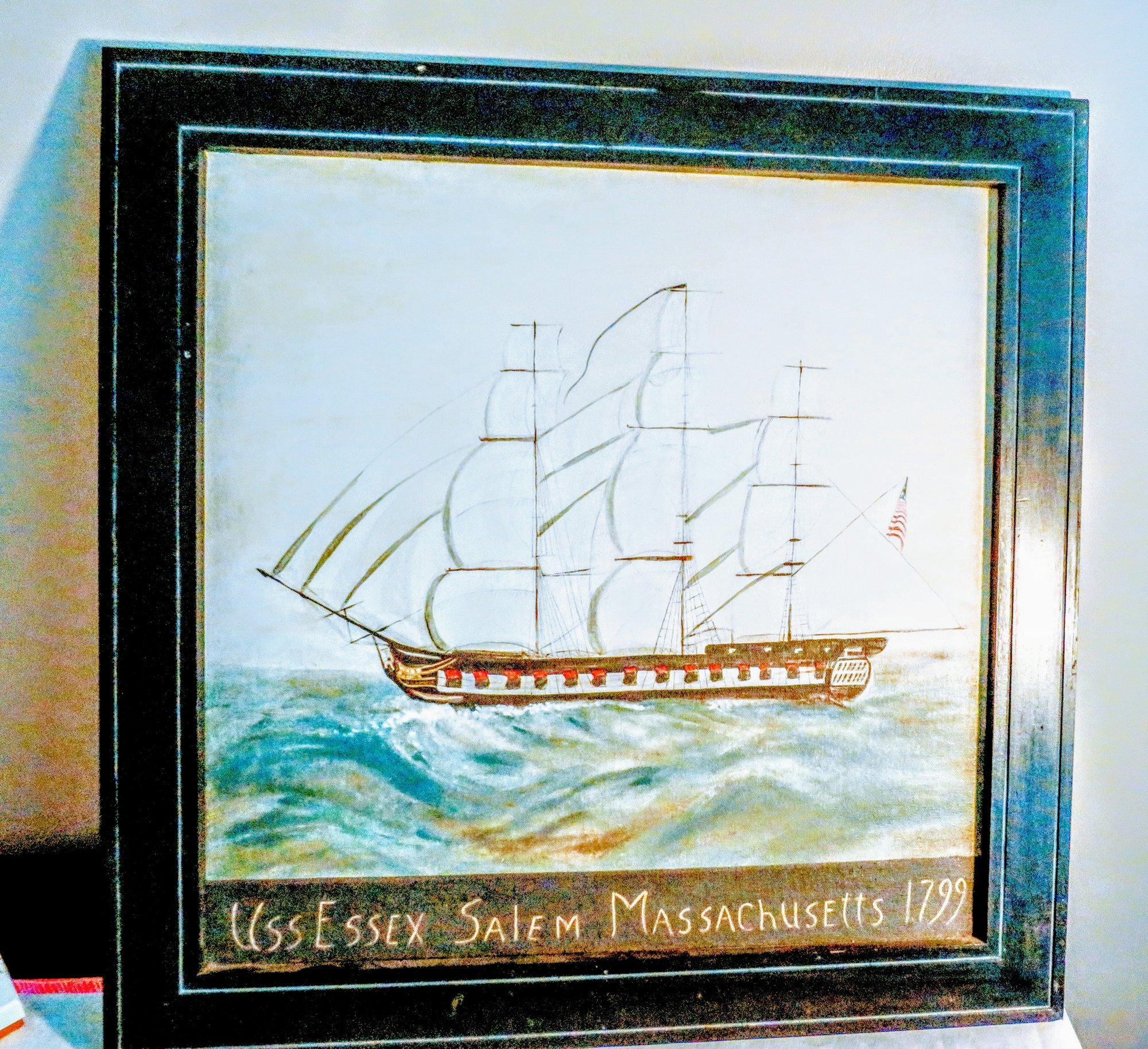 Original Framed Folk Art USS Essex Salem Mass Ship Johanne Cassia ...