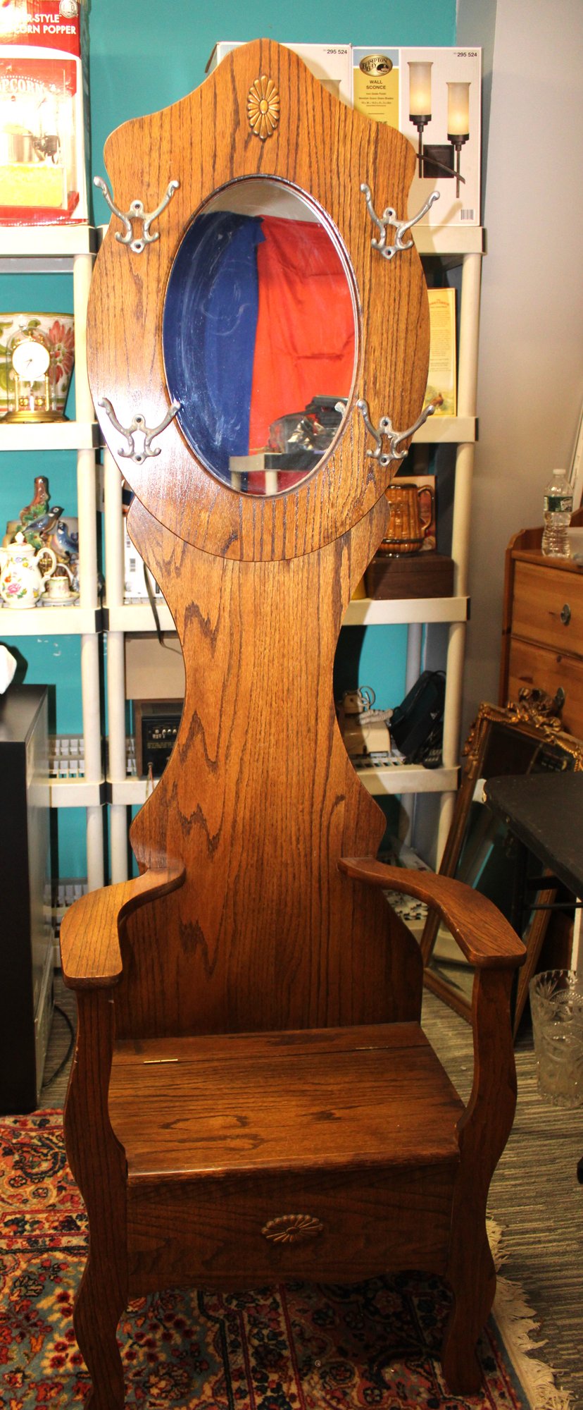 Vintage Oak Hall Tree W/ Storage #30537 | Auctionninja.com