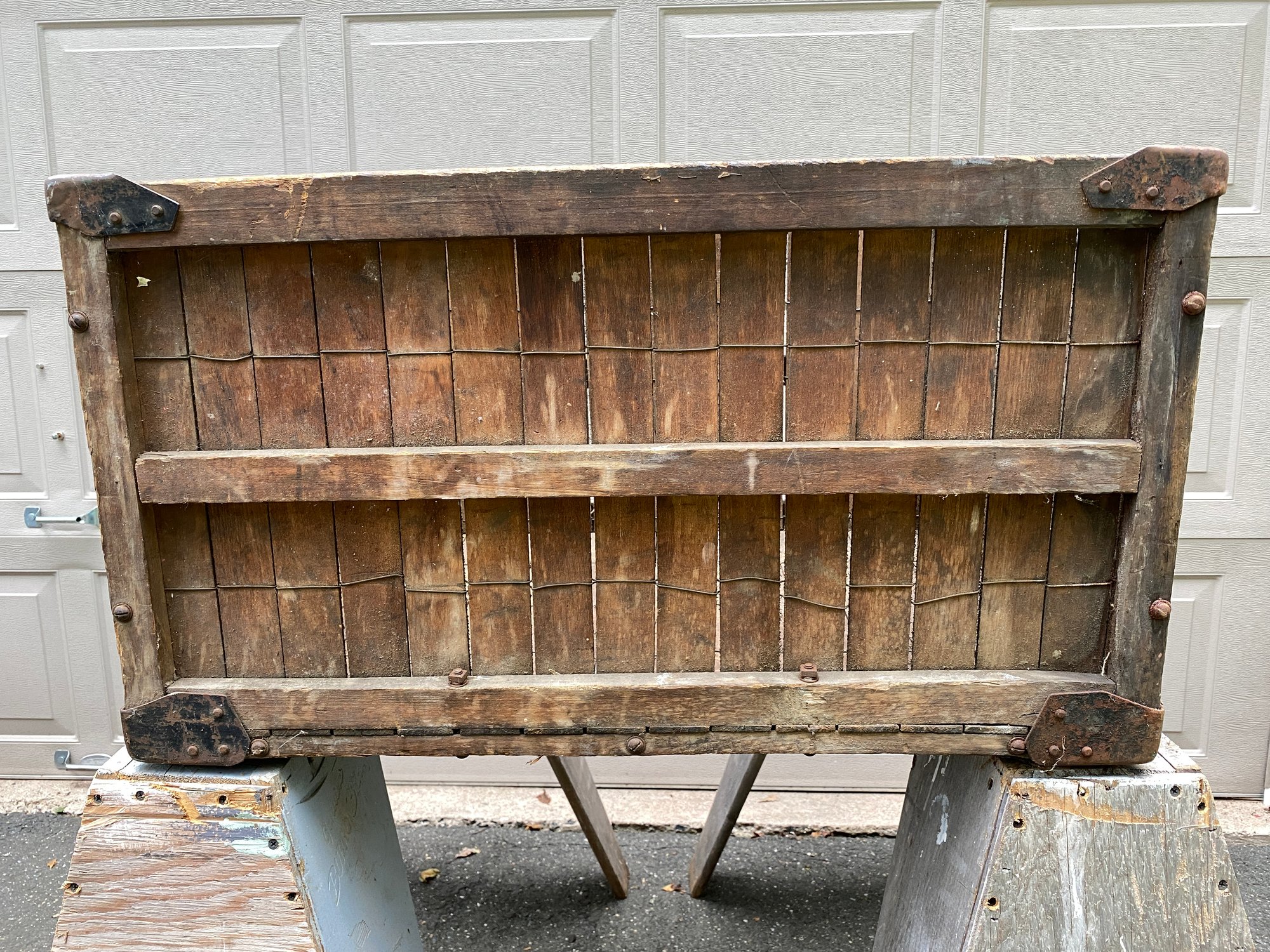 Vintage Industrial / Steampunk Wooden Factory Slat Box Crate. Iron ...