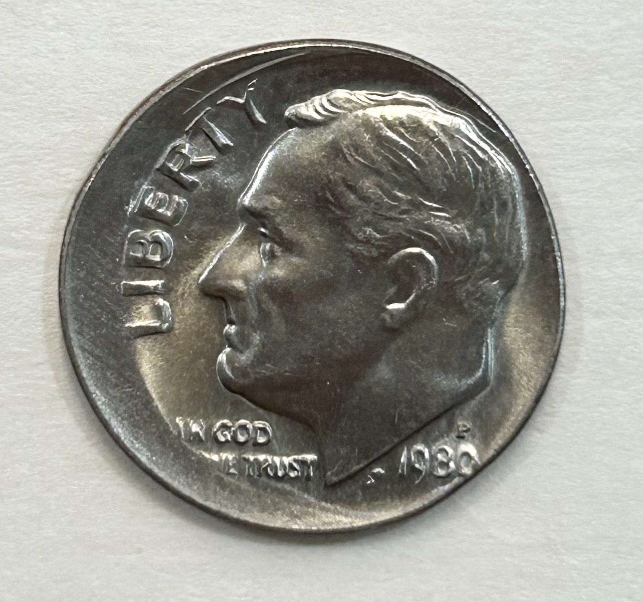 Rare 1980 USA Dime IMPERFECTION, Uncentered #11807 | Auctionninja.com