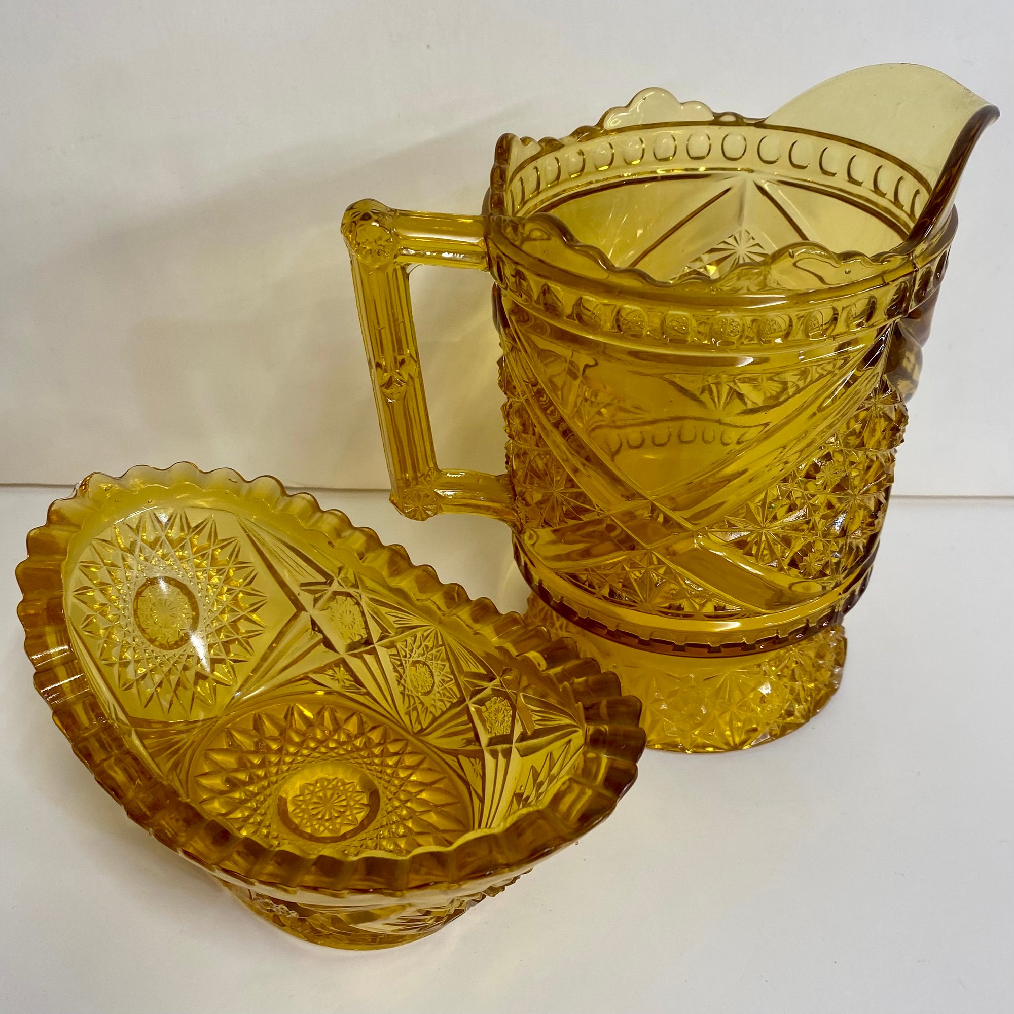 Vintage Amber Pitcher And Candy Dish Lot #10181 | Auctionninja.com