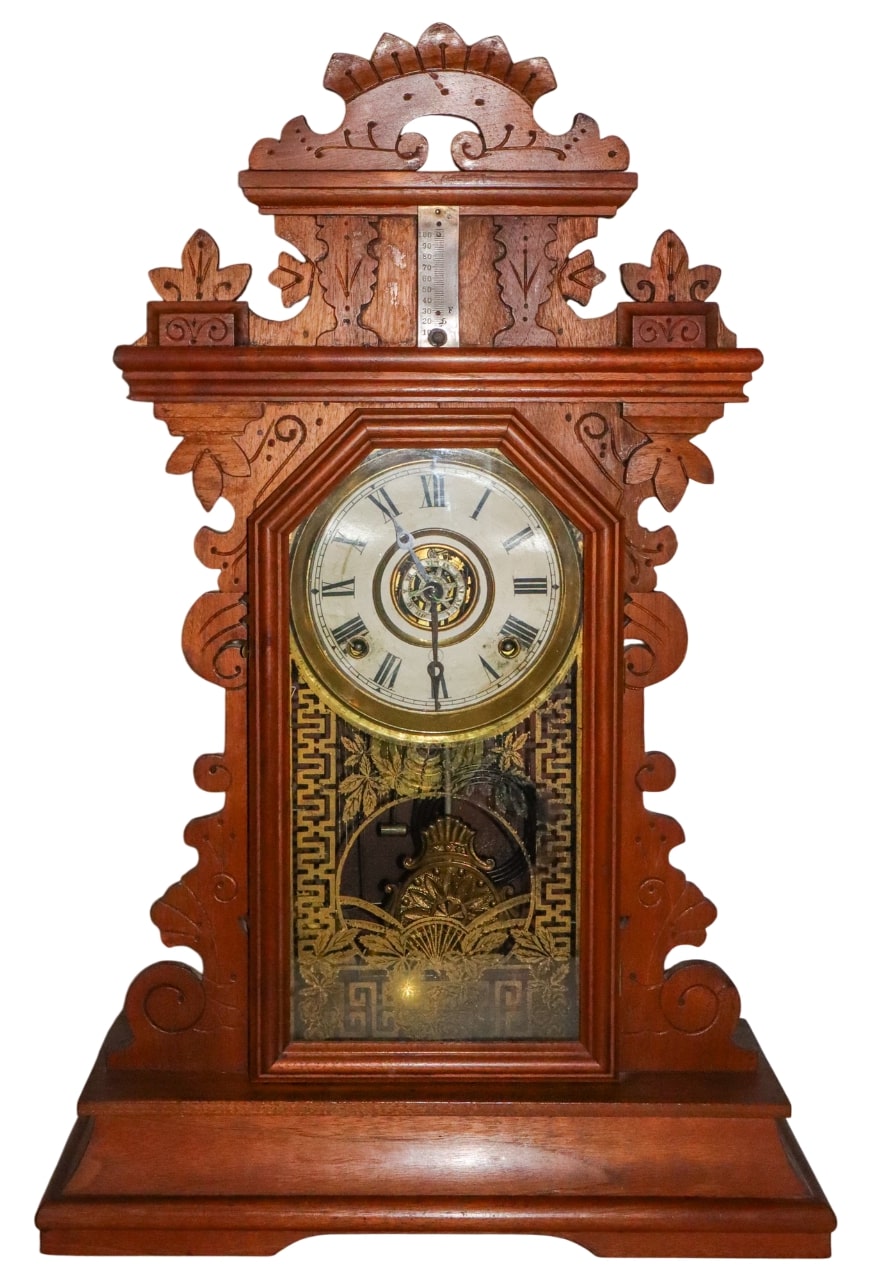 Antique "pansy" Ornate Walnut Shelf Clock W/key #2115891 | Auctionninja.com