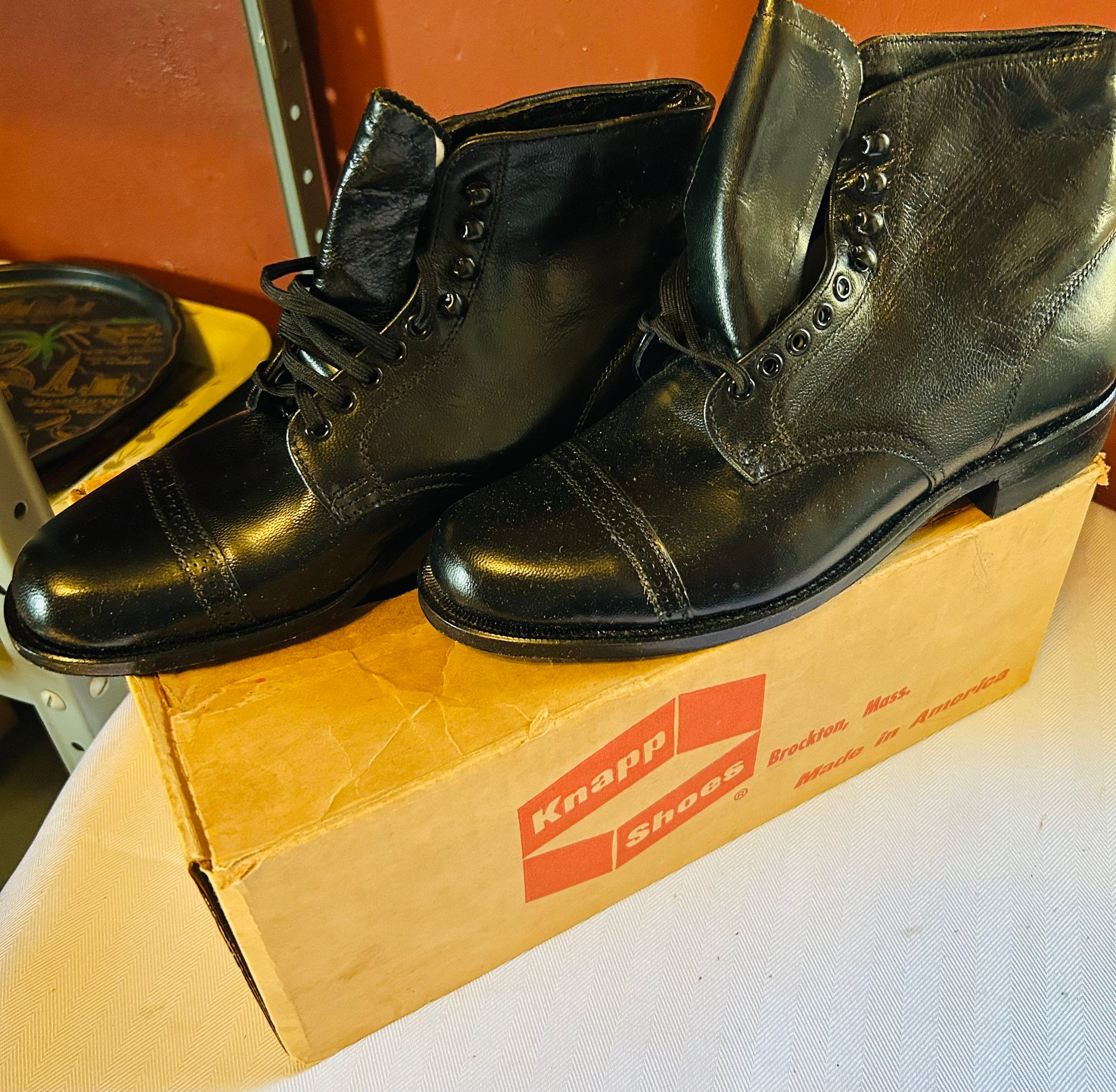 Pair Of Black Leather Knapp Shoes In Box #2035364 | Auctionninja.com