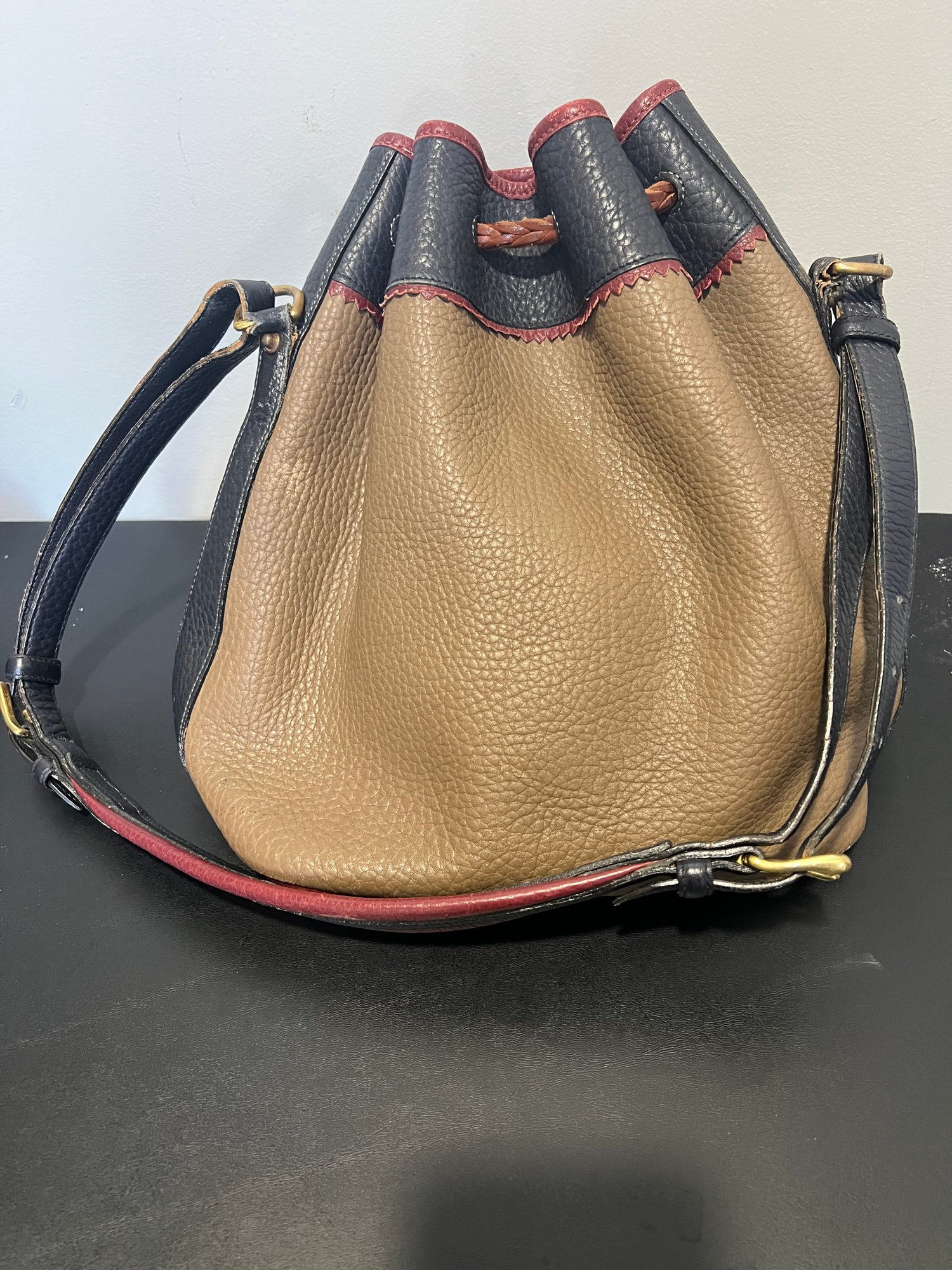 RARE Dooney And Bourke Teton Multicolor Blue/tan Red Crossbody Bucket ...