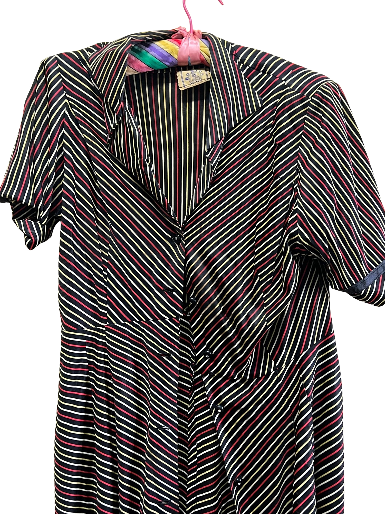 Boston Maid 1960s Vintage Button Down Nylon Knit Dress In Black / Multi ...