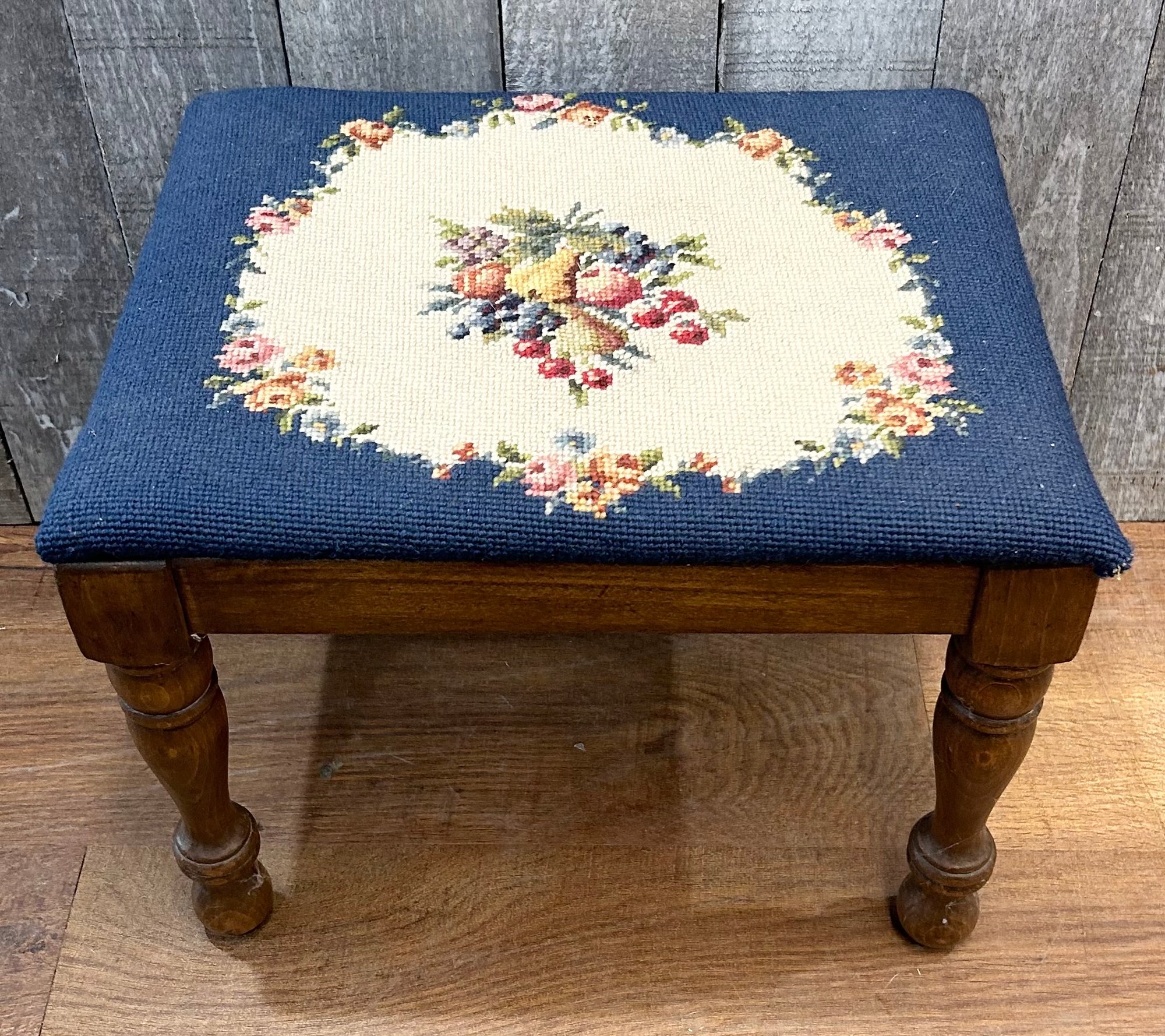 Vintage Wooden Needlepoint Foot Stool #14530 | Auctionninja.com