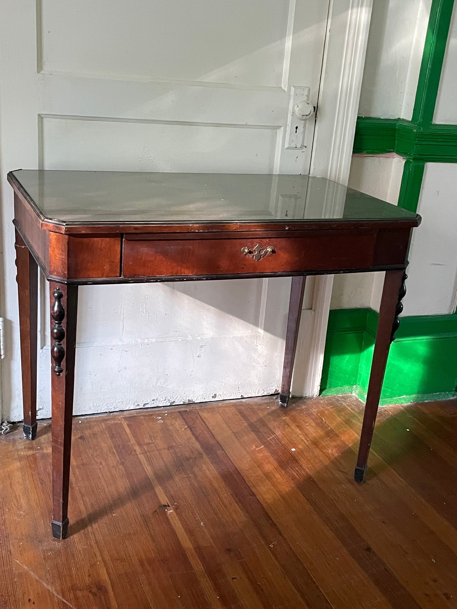 (#1) Antique 1800s Mahogany Writing Table With Space For Ink Wells And ...