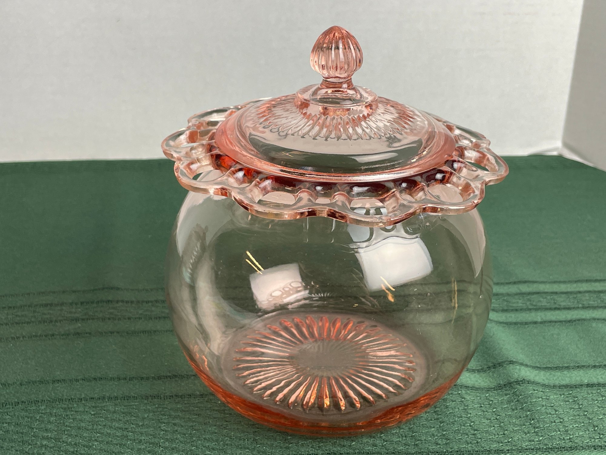 Vintage Depression Glass Biscuit/Cookie Jar, Lace Edge Pink By Anchor ...