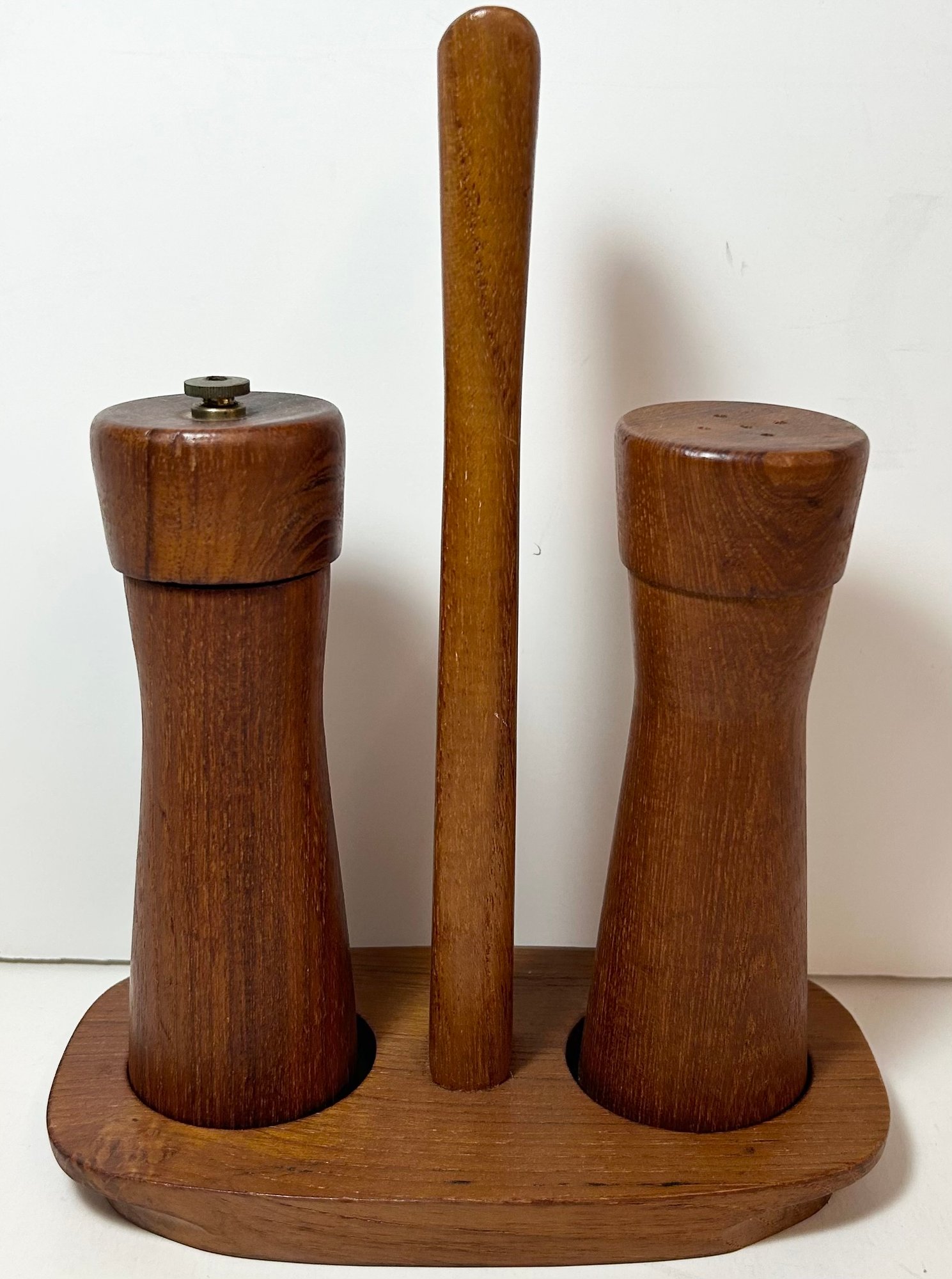 Mid-Century Genuine Burma Teak Wooden Salt & Pepper Shakers W/ Stand ...