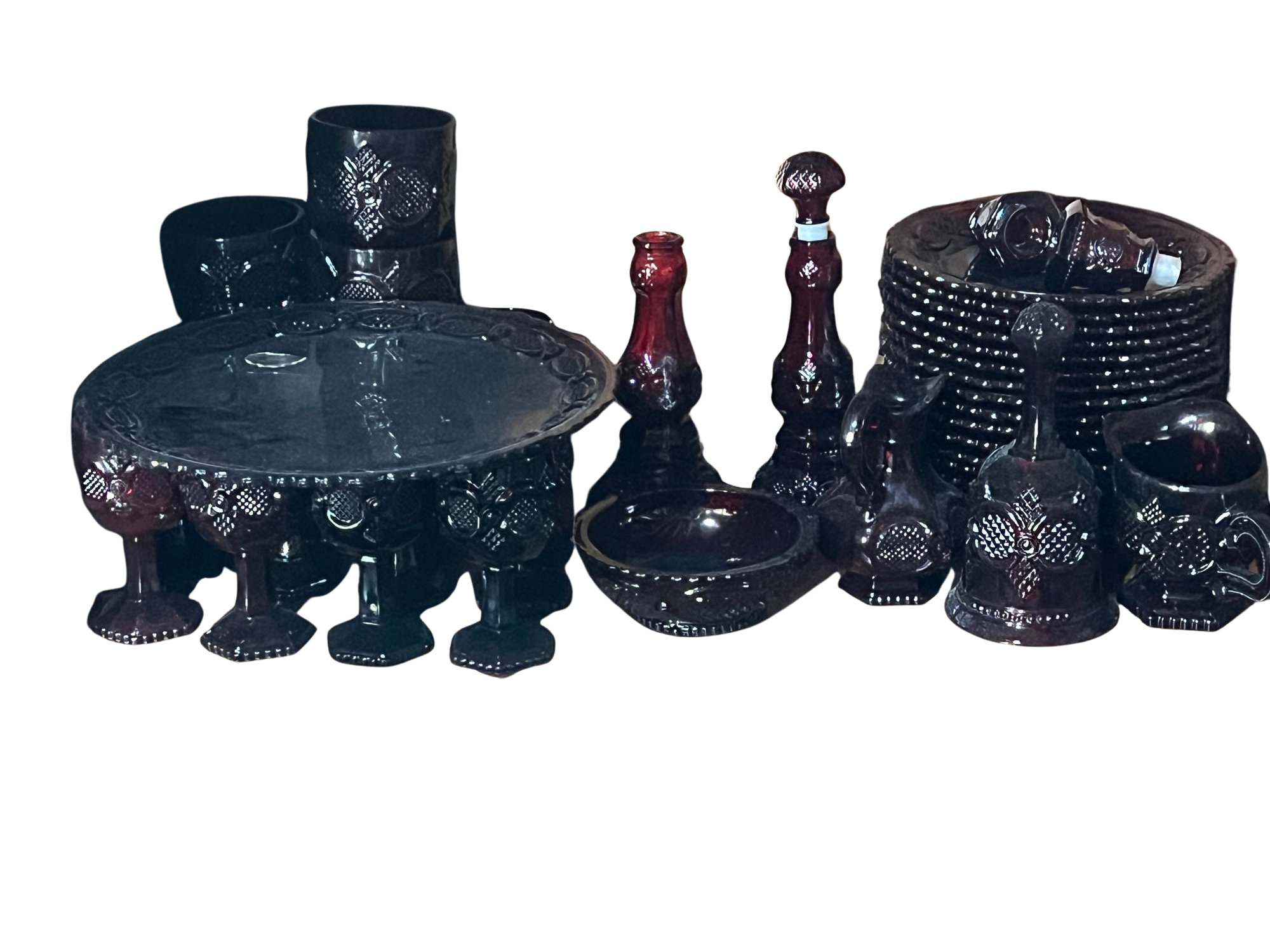 A Huge Lot Of Assorted Vintage Ruby Glass Tableware With A Textured ...